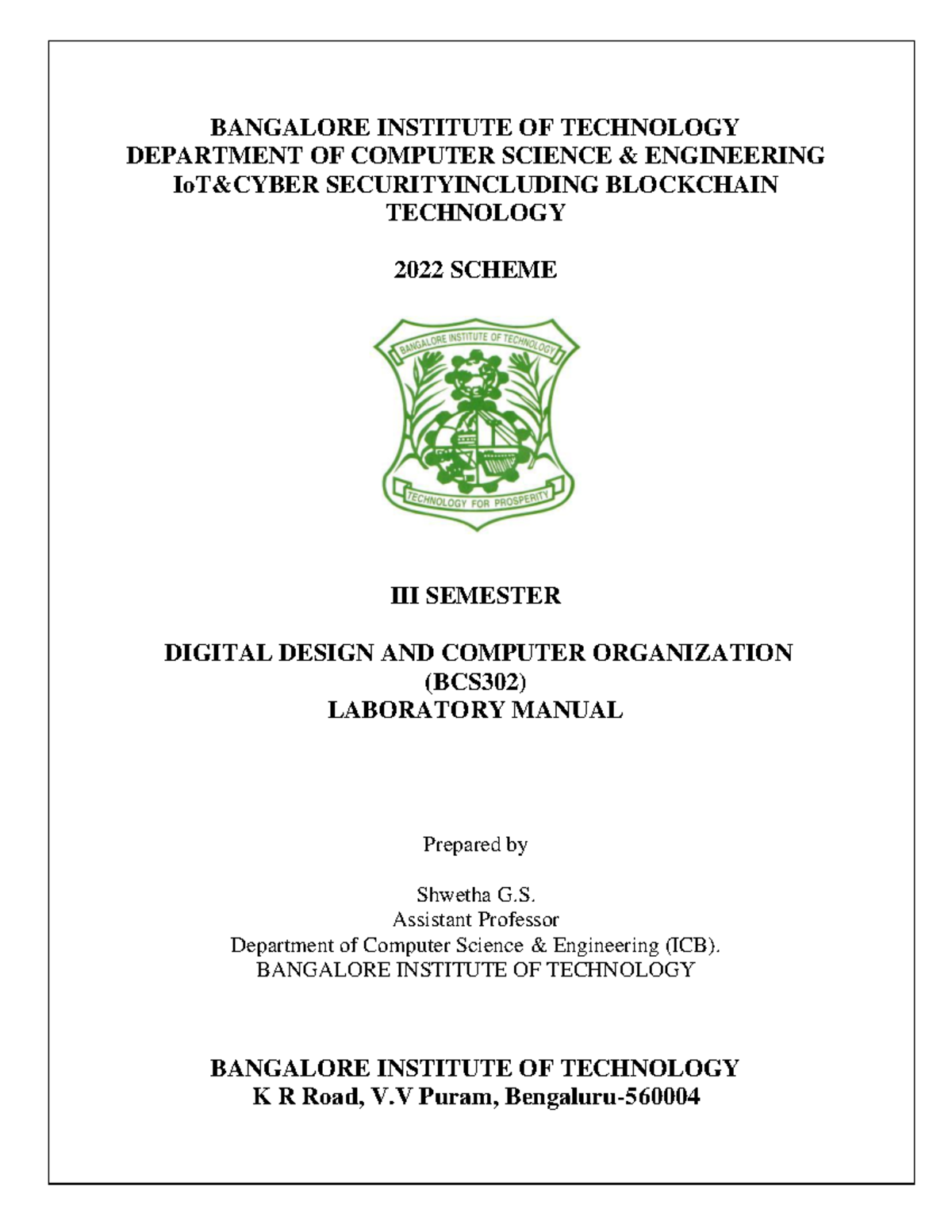 Labmanual-ICB-DDCO - labs - BANGALORE INSTITUTE OF TECHNOLOGY DEPARTMENT OF COMPUTER SCIENCE ...