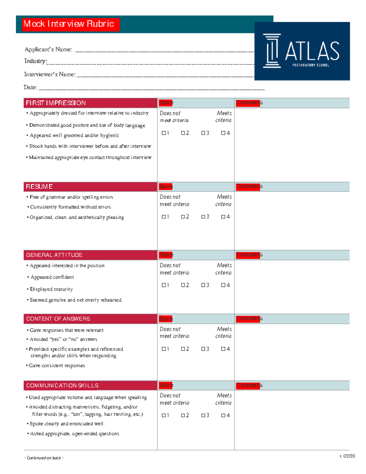 Oct 13 14 - Mock Interview Rubric - Mock Interview Rubric FIRST ...