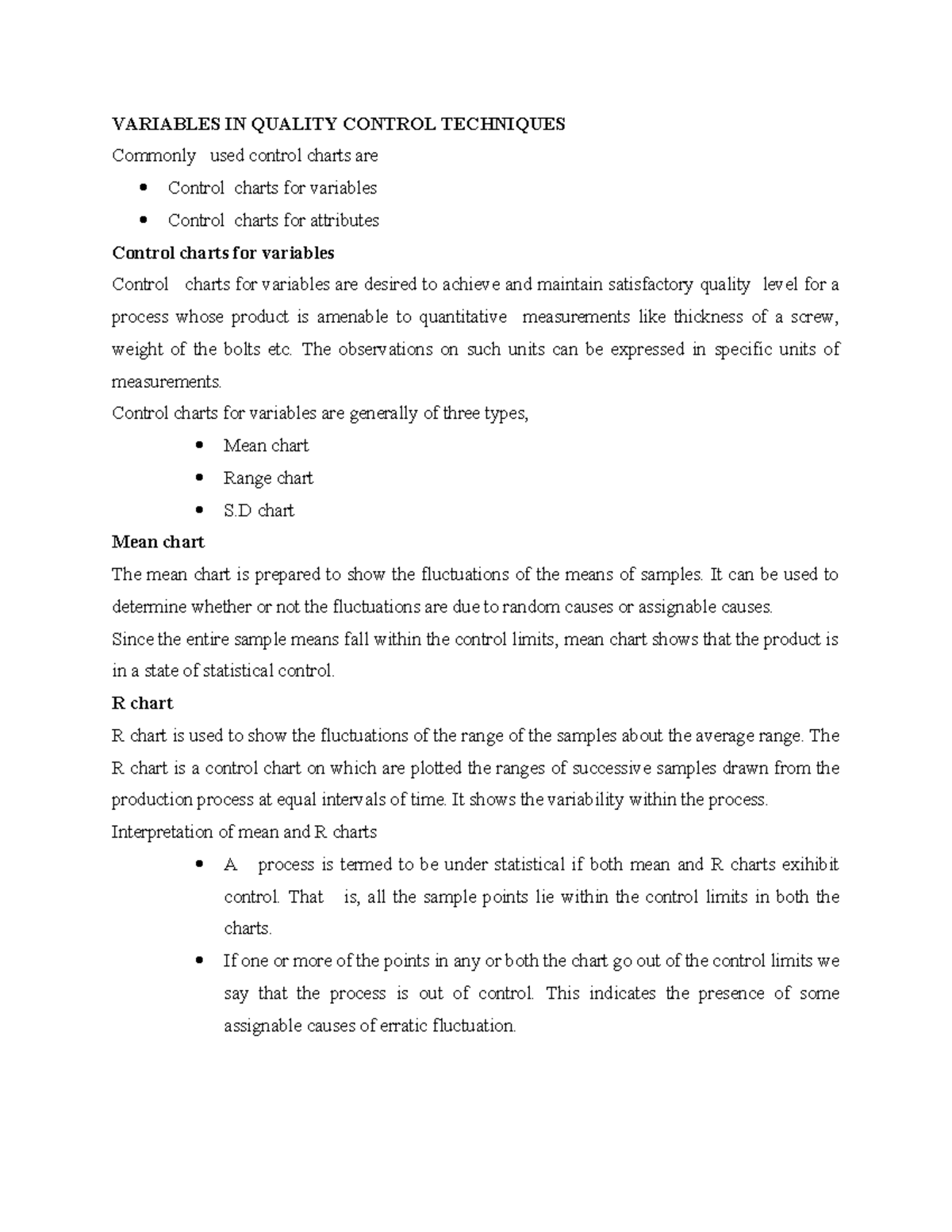 Commonly USED Quality Control Chart - VARIABLES IN QUALITY CONTROL TECHNIQUES Commonly used ...