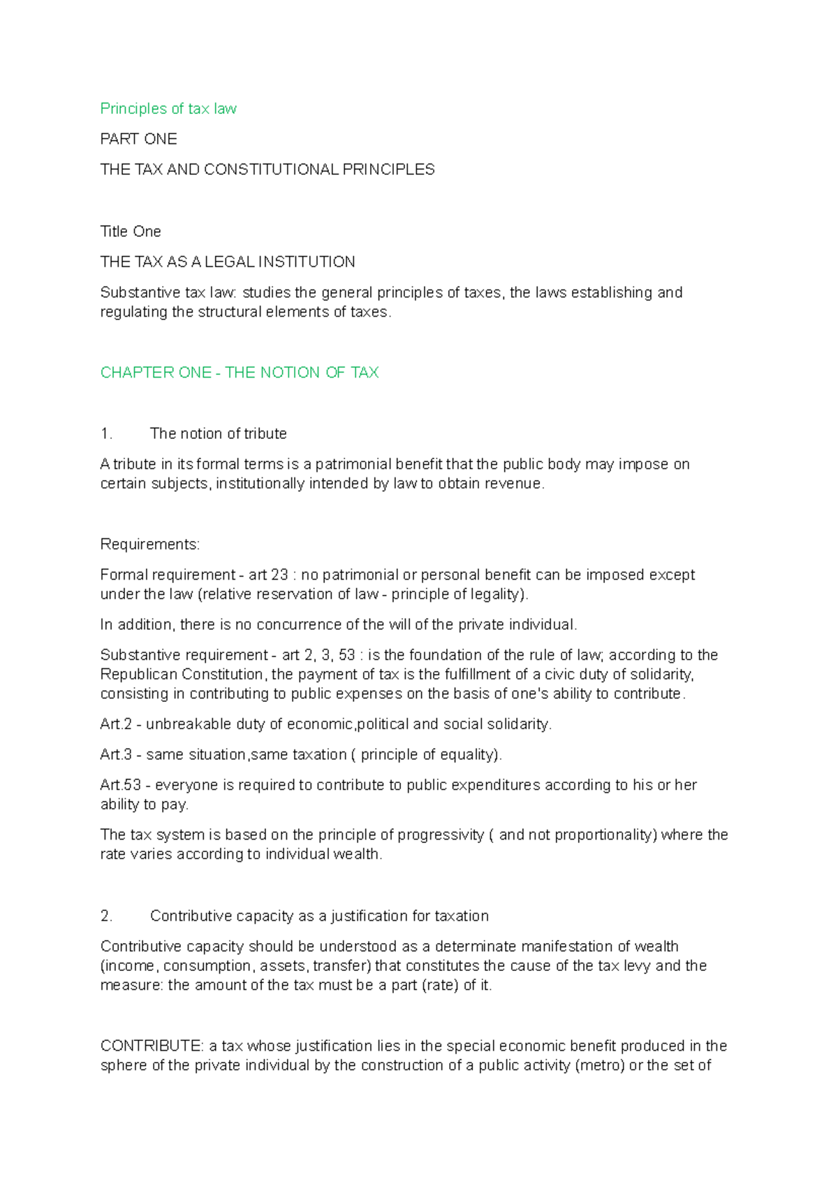 Principles of tax law 10 - Principles of tax law PART ONE THE TAX AND ...