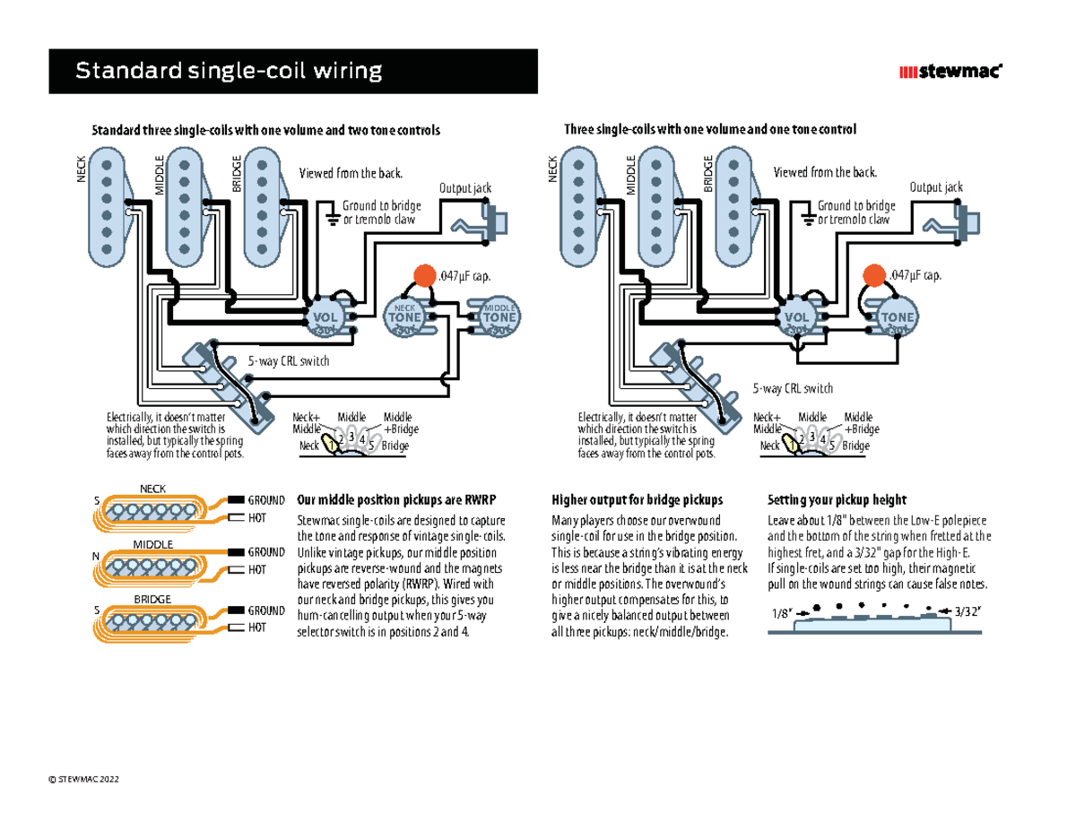 Stewmac single coil wiring - Higher output for bridge pickups Many ...