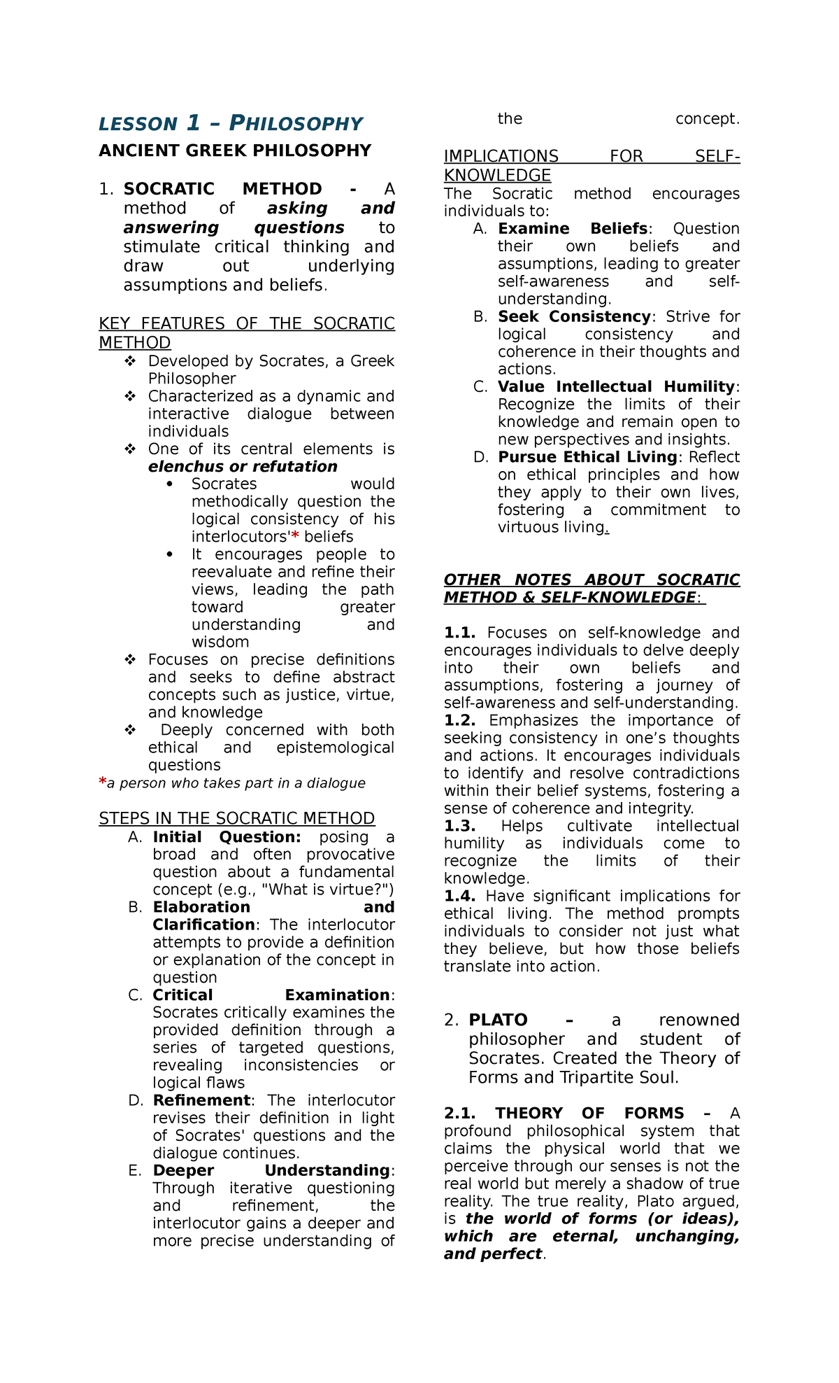 Understanding the Self - 1st Year Reviewer - LESSON 1 – PHILOSOPHY ...