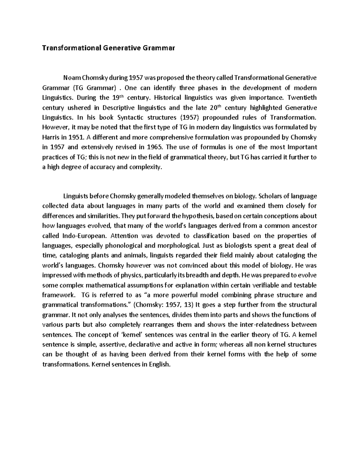 Tg grammar 1 - Transformational Generative Grammar Noam Chomsky during ...