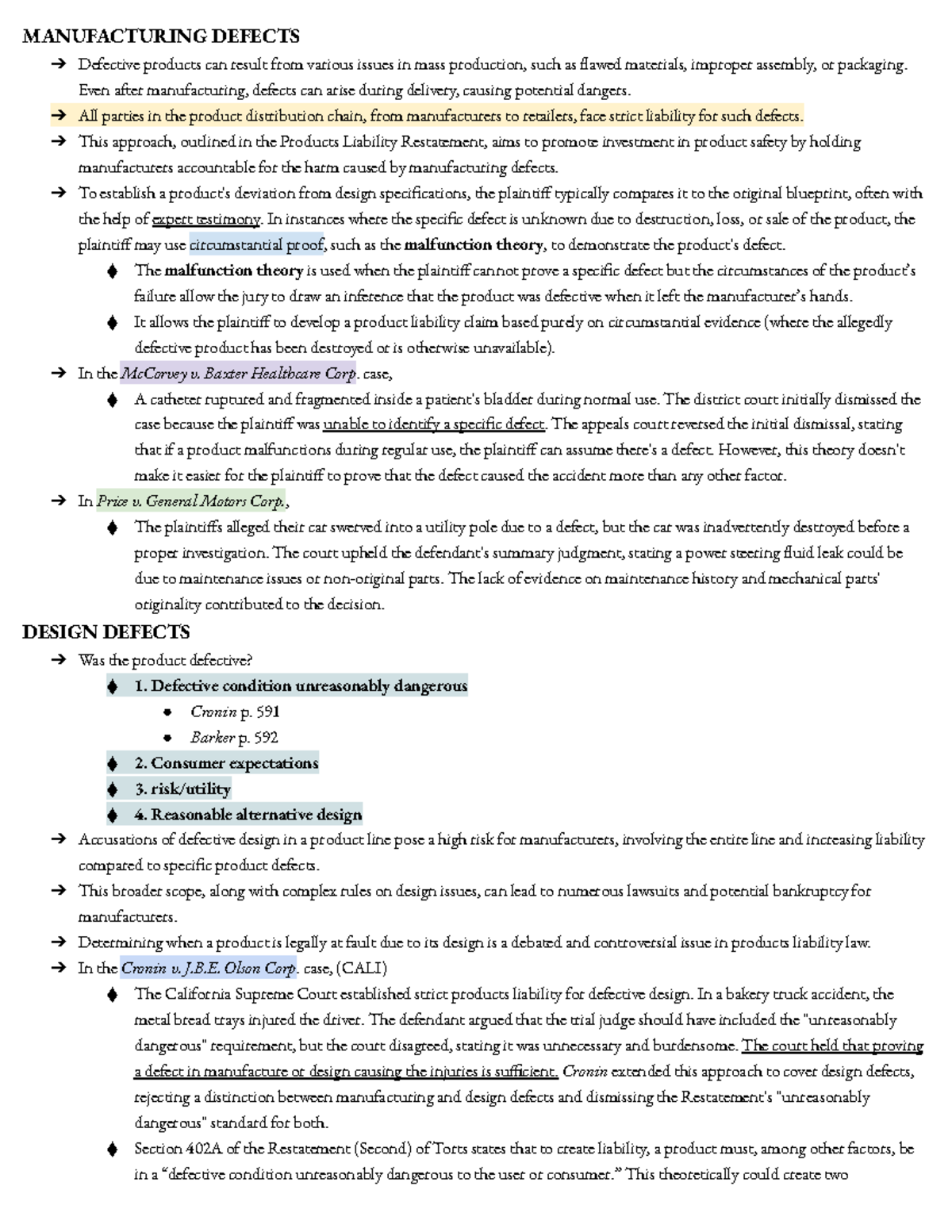 Manufacturing Defects (Strict Liability) - MANUFACTURING DEFECTS ...