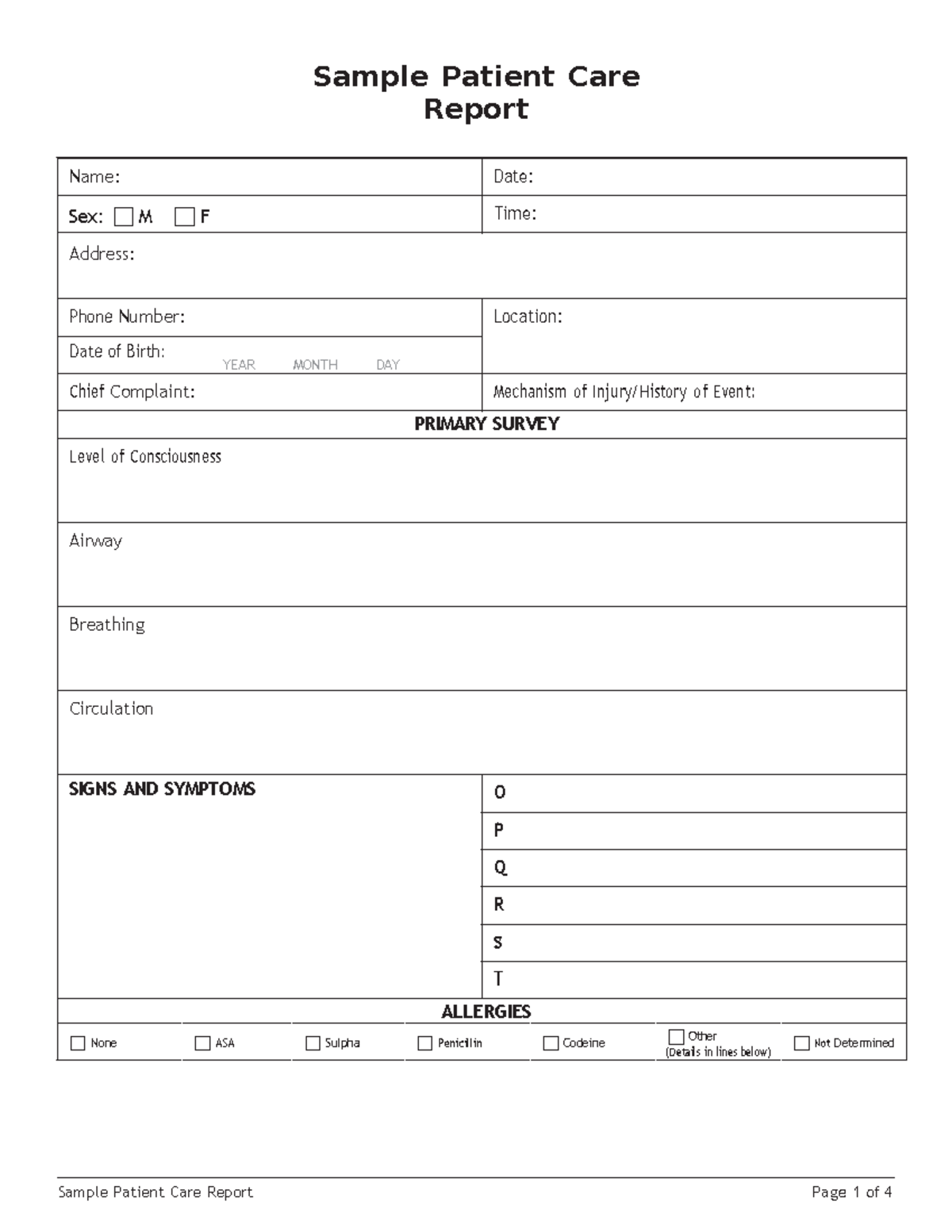 Sample patient care report zoleta - Sample Patient Care Report Name ...