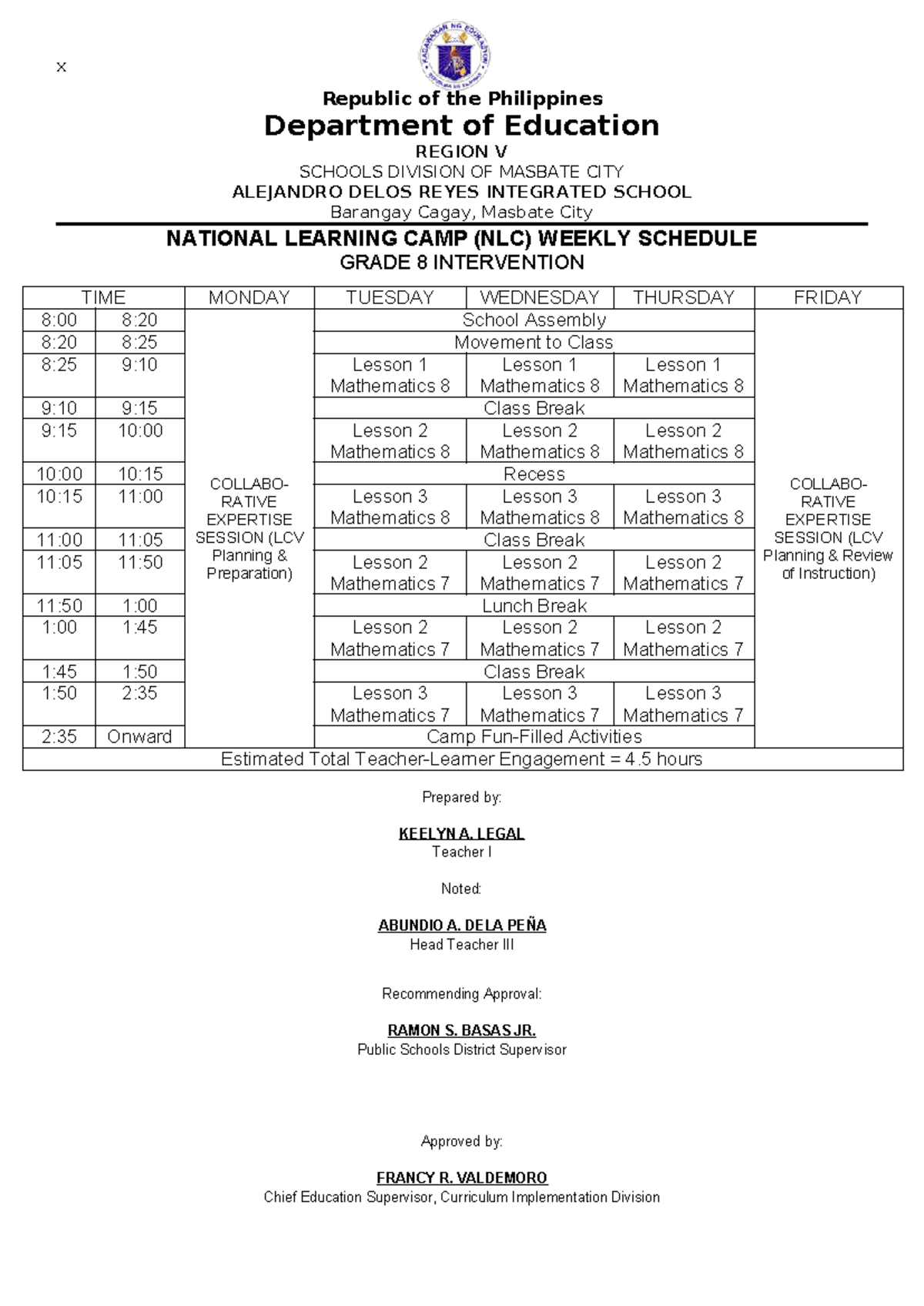 NLC teachers program - x Republic of the Philippines Department of ...