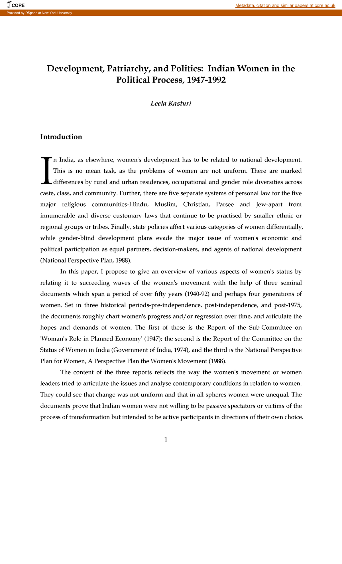 Development, Patriarchy, and Politics- Indian Women in the Political ...