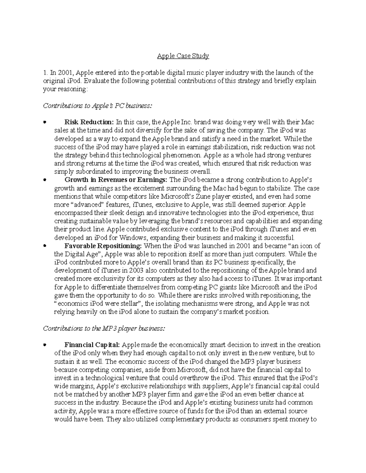 Apple Case - Evaluate the following potential contributions of this ...