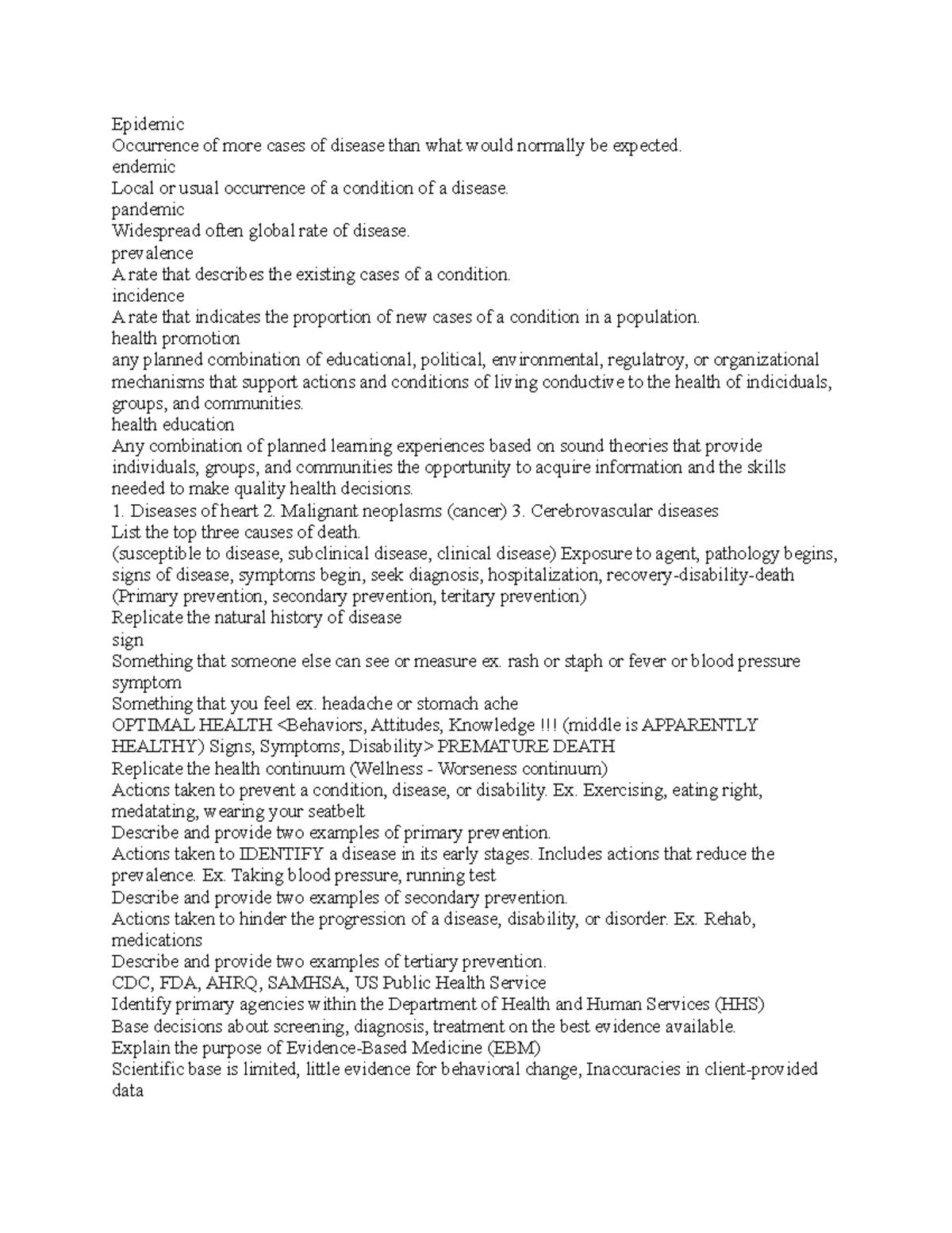 He 1 - notes - Epidemic Occurrence of more cases of disease than what ...