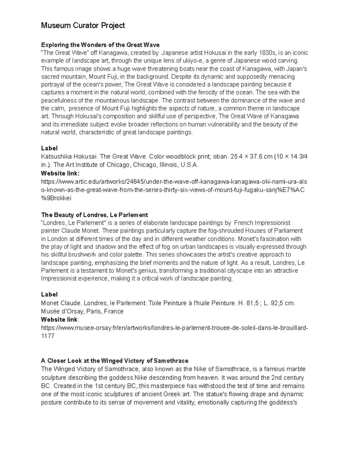 Museum Curator Project - Museum Curator Project Exploring the Wonders ...