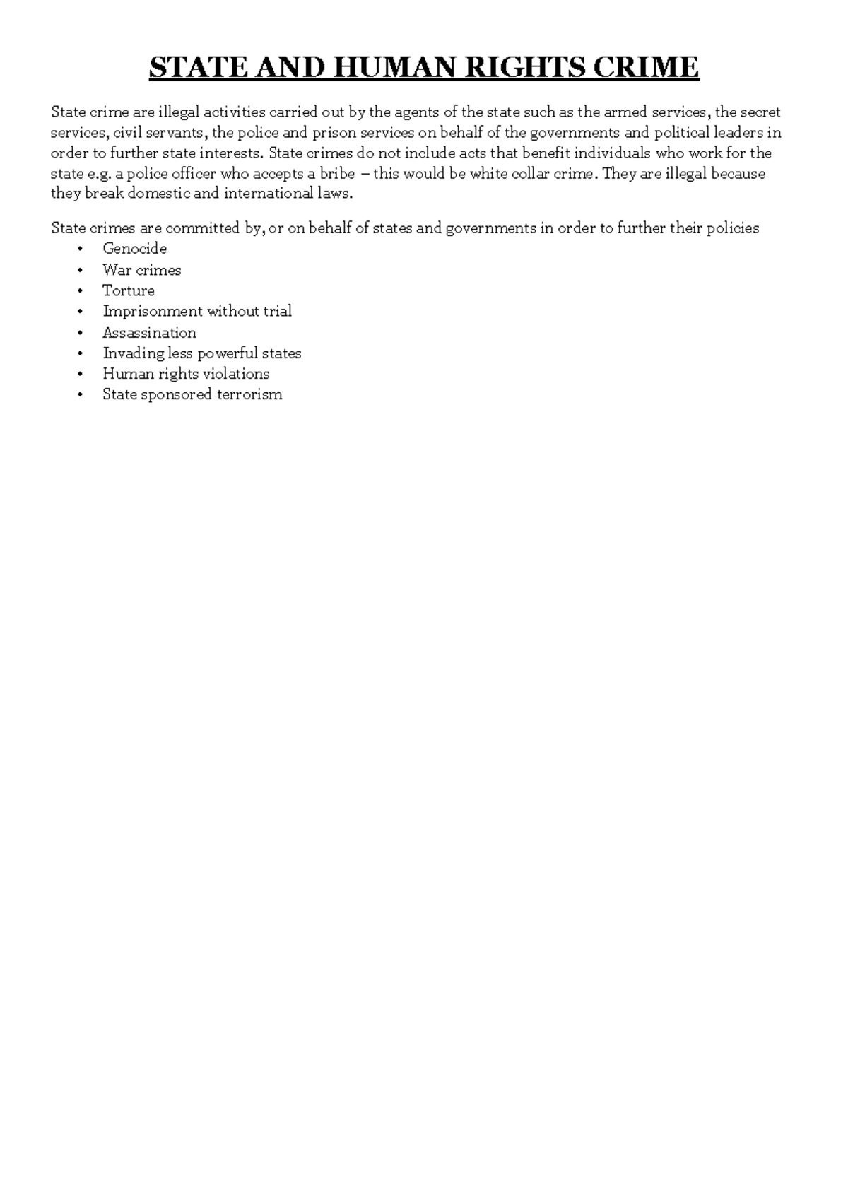 State AND Human Rights Crime - STATE AND HUMAN RIGHTS CRIME State crime ...