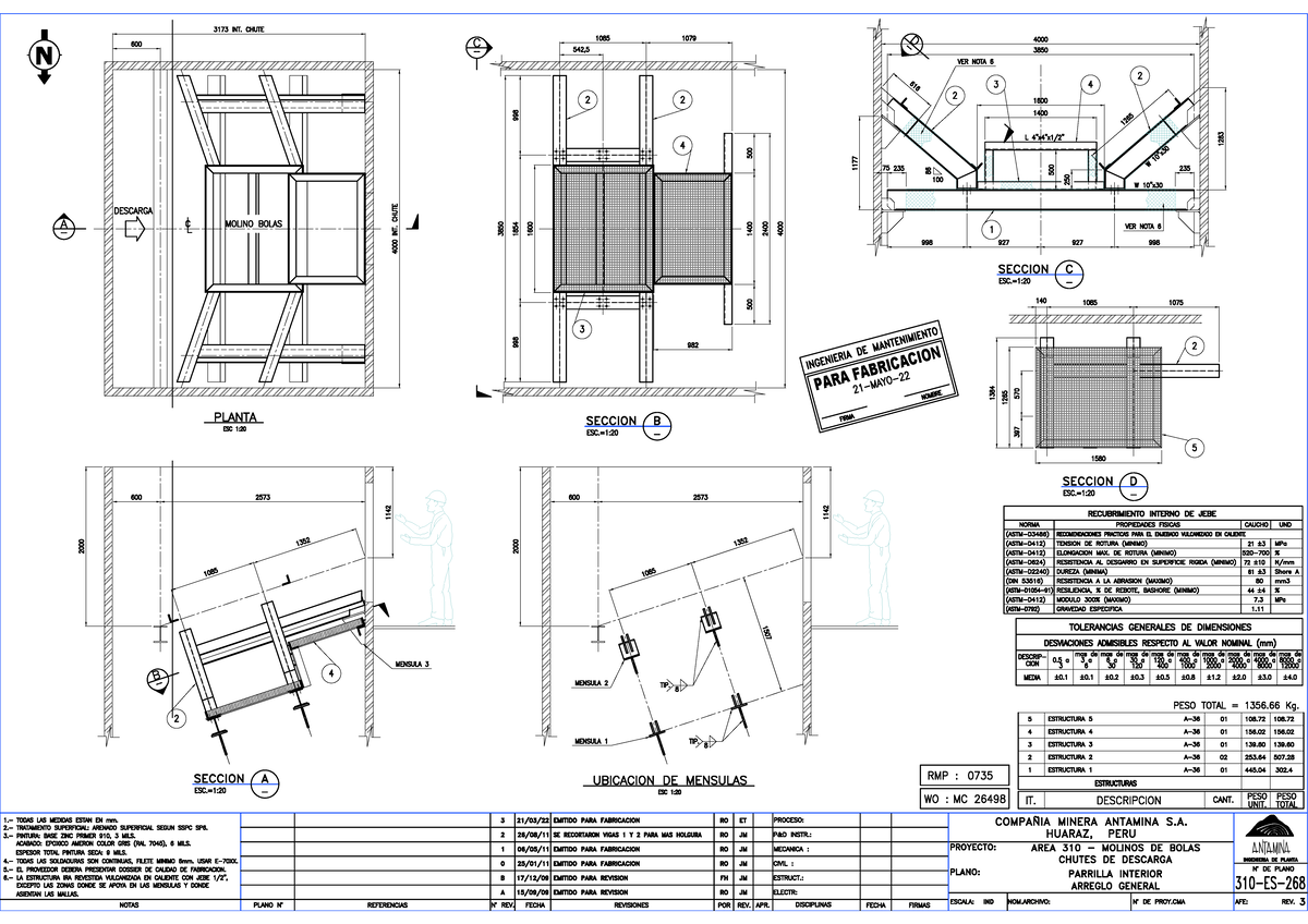 310-ES-268 Rev - 3173 INT CHUTE 600 1085 1079 N 4000 542 3850 VER NOTA ...