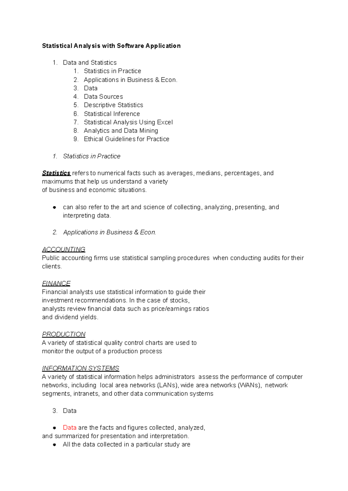 Stats - Summary Accountancy - Statistical Analysis with Software ...