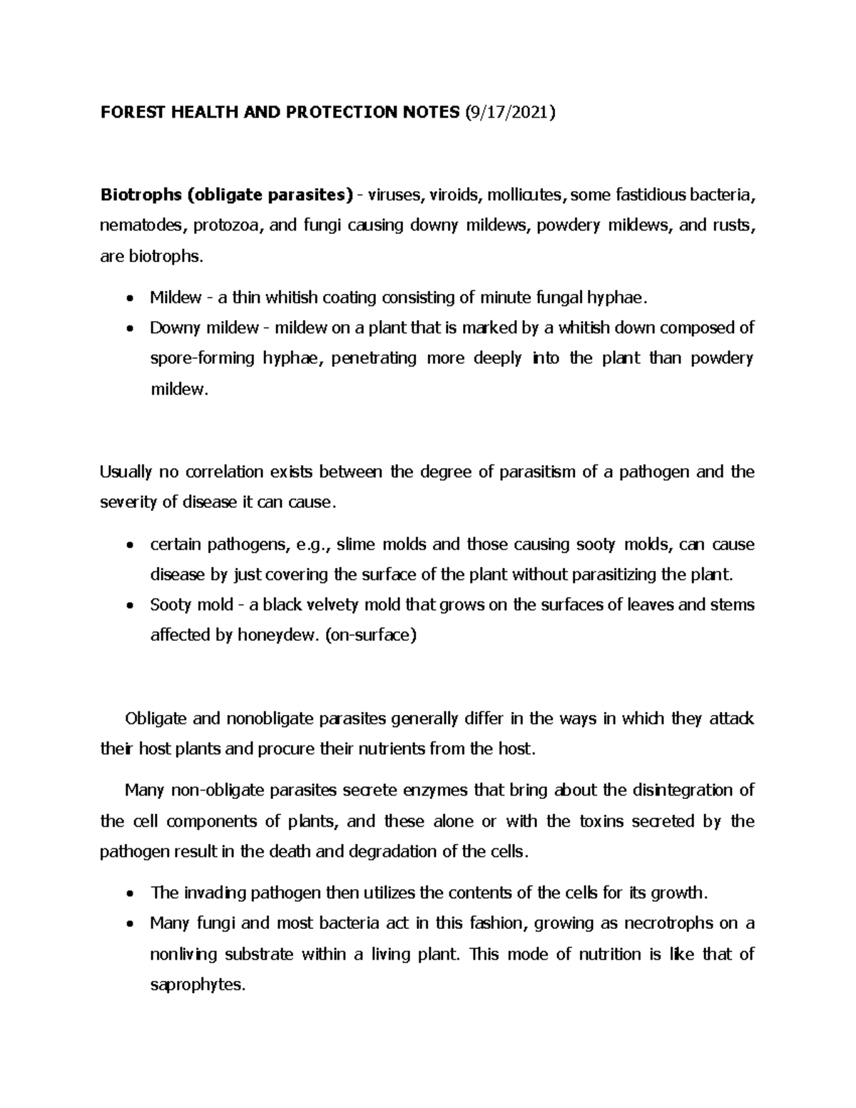 Forest Health AND Protection Notes - FOREST HEALTH AND PROTECTION NOTES ...