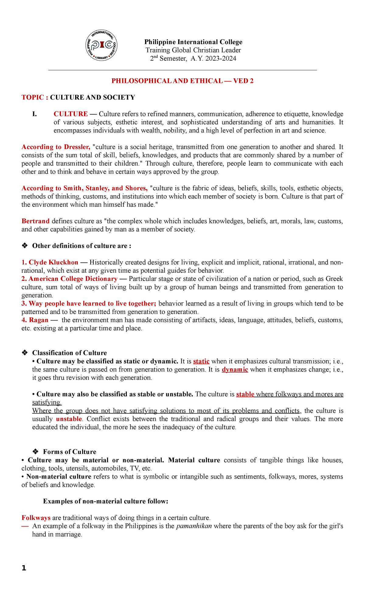 Handouts FOR Culture AND Society ( Final) - Philippine International ...
