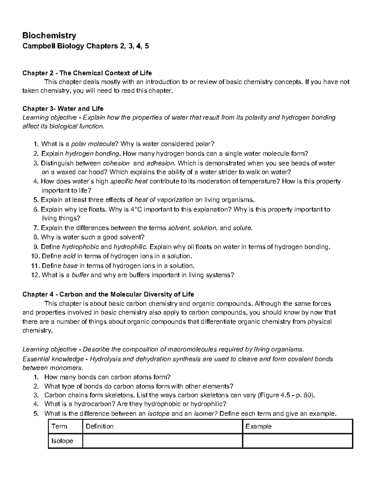 Biochemistry Focused Reading review questions - Biochemistry Campbell ...