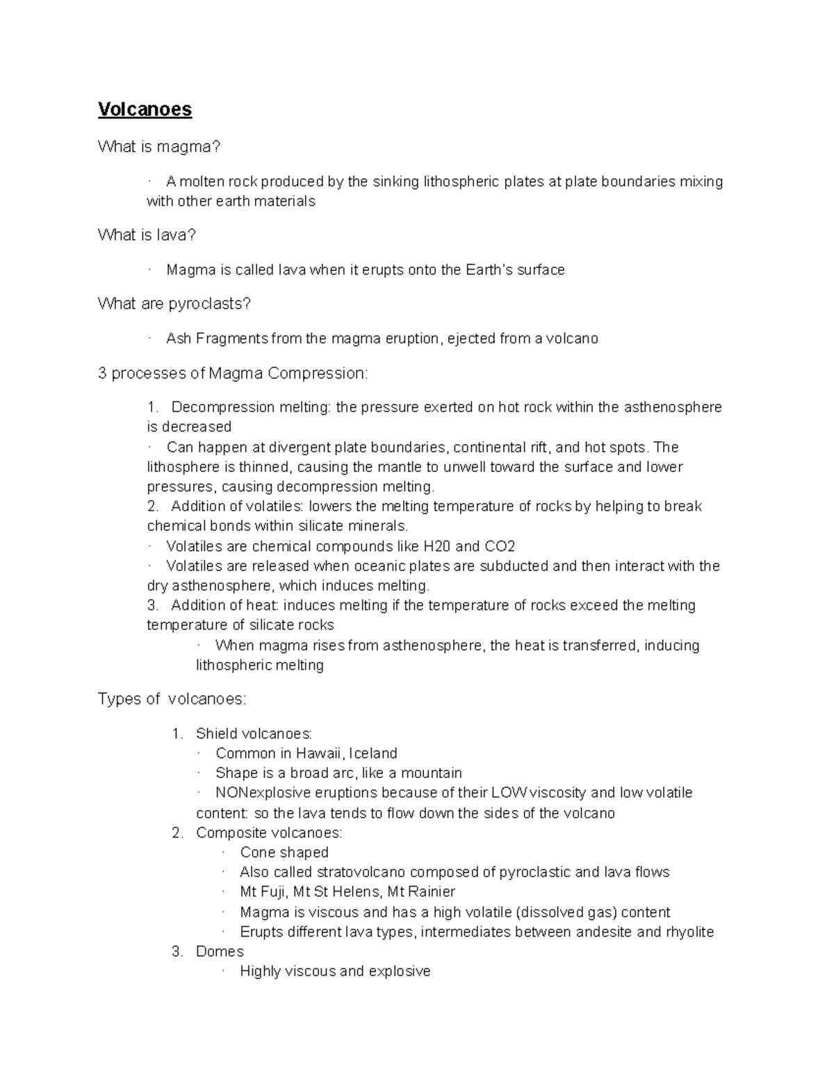GEOL 2 - Geology 105 notes on important topic, Volcanoes. - Volcanoes ...