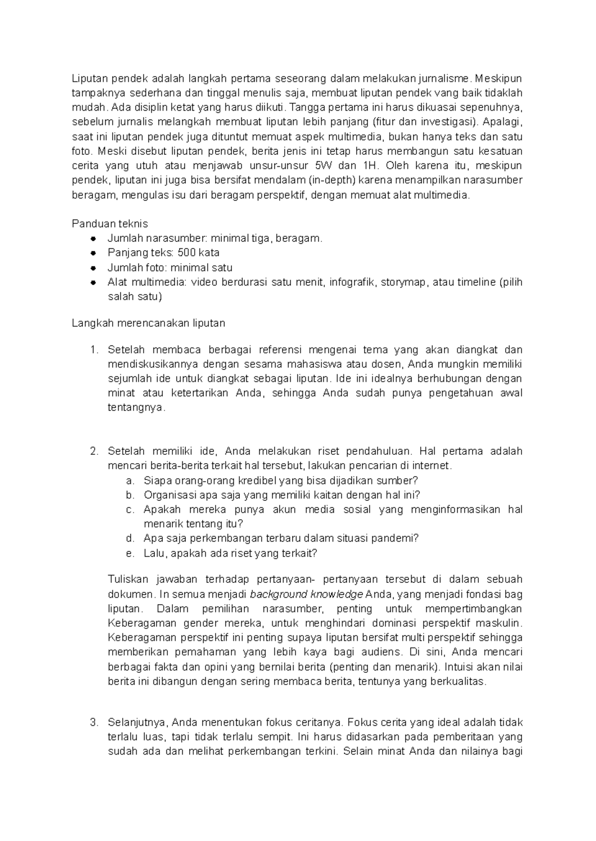 Modul Rencana Liputan - Liputan pendek adalah langkah pertama seseorang ...