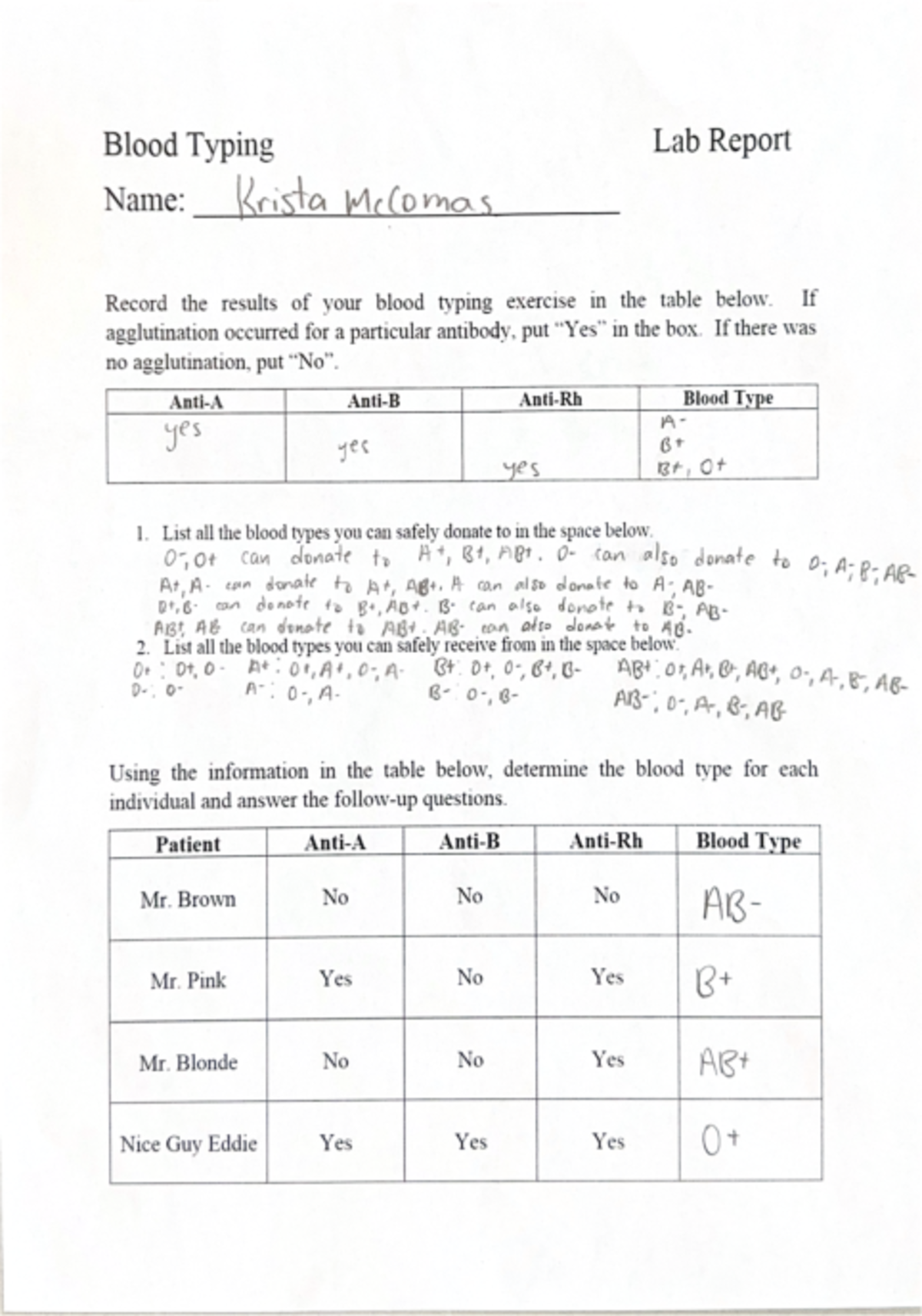 Blood Typing 2 - . . - BIOL 201 - Studocu