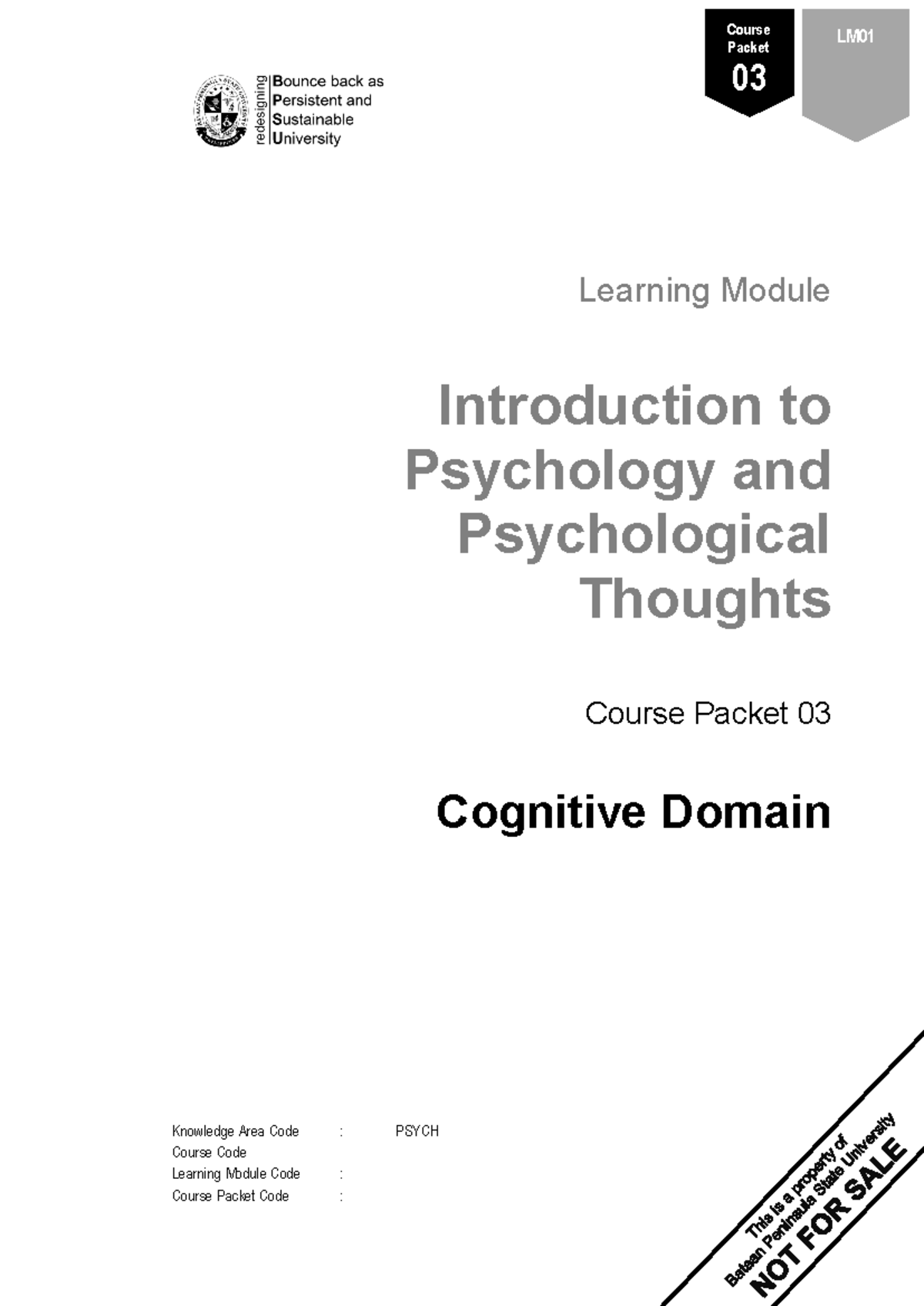 Course-Packet-3 - yesyesgf - LM Packet 03 Learning Module Introduction to Psychology and - Studocu
