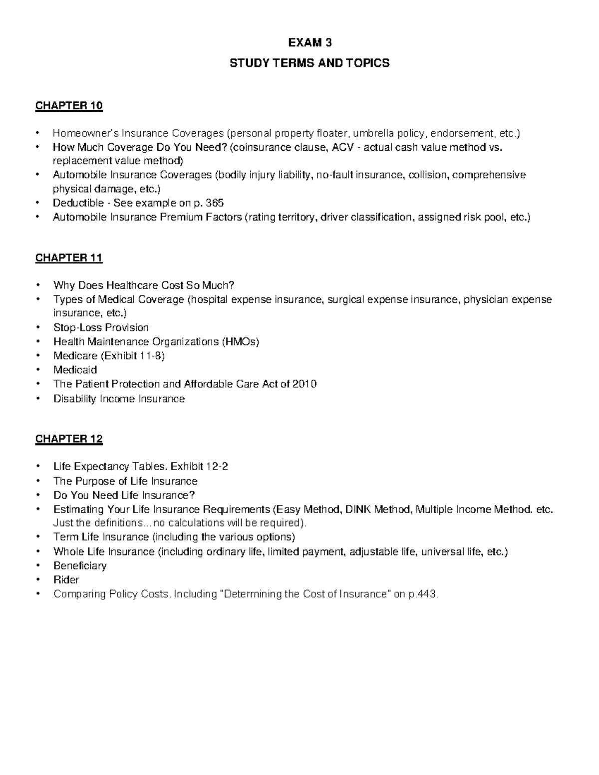 Exam 3 - Study Terms and Topics - EXAM 3 STUDY TERMS AND TOPICS CHAPTER ...