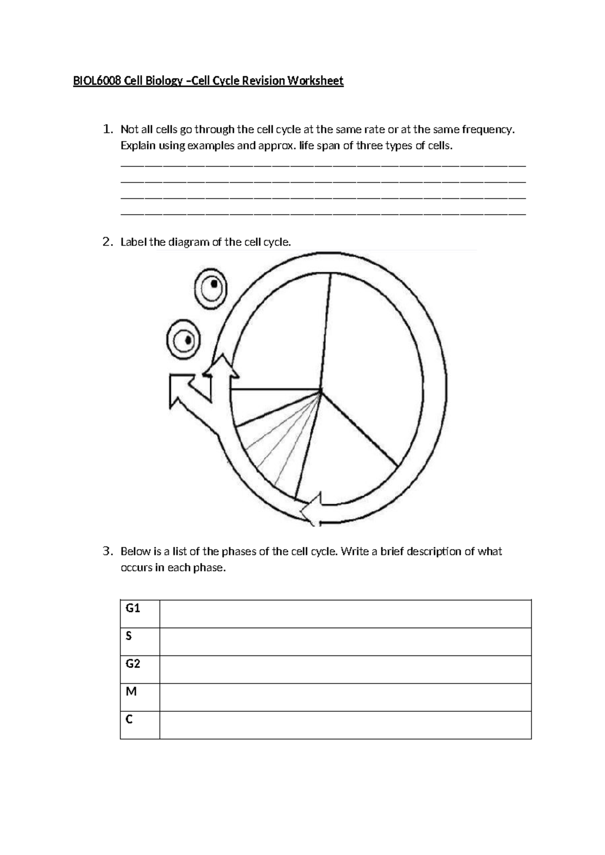 3 - Physiology notes - BIOL6008 Cell Biology –Cell Cycle Revision ...