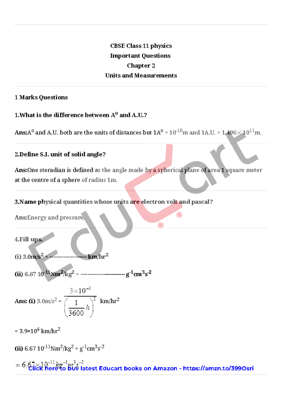 1 mark(Units and Measurements) - Click here to buy latest Educart books ...
