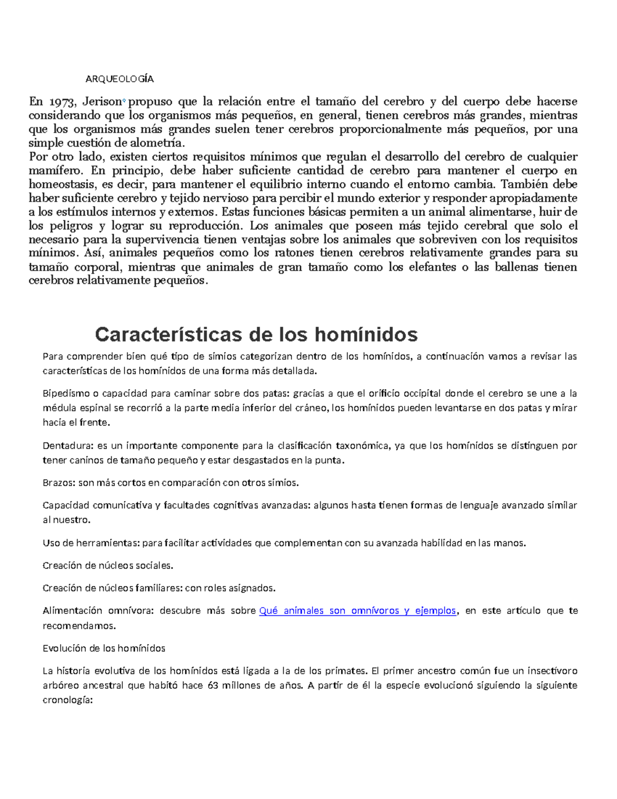 Texto Ramas DE LA Antropología - ARQUEOLOGÍA En 1973, Jerison 9 propuso ...