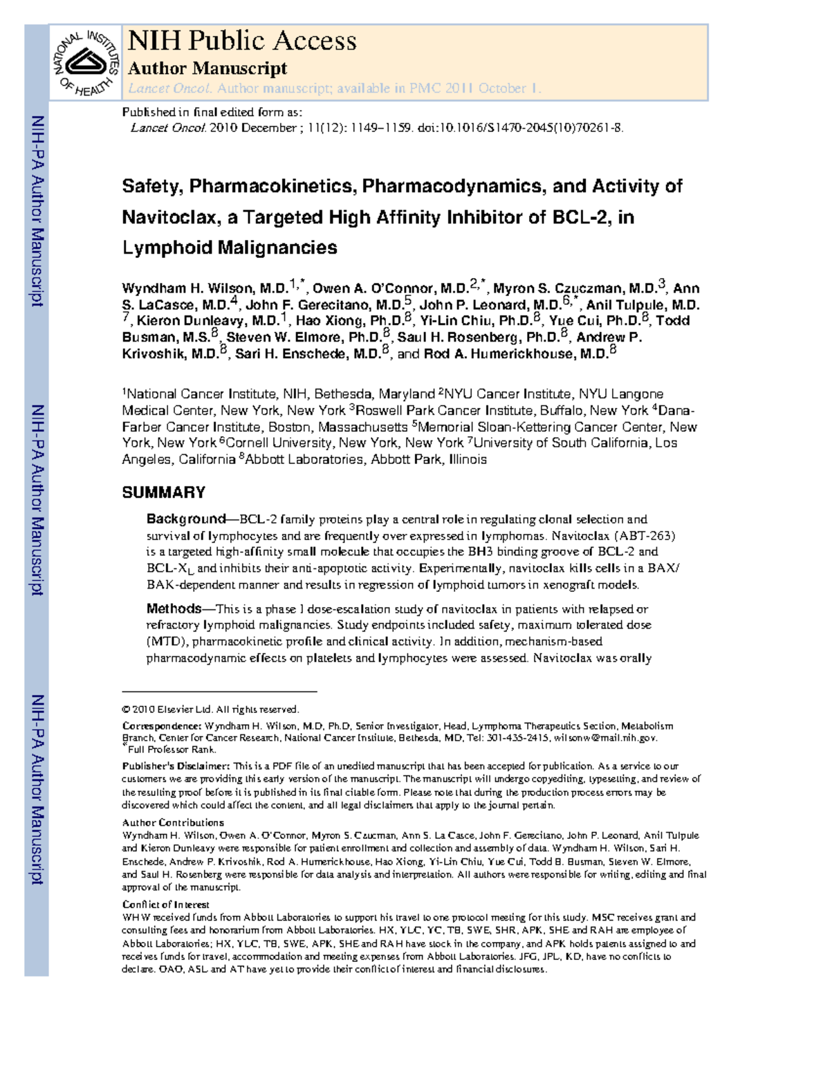 Navitoclax a targeted high affinity inhi - Safety, Pharmacokinetics ...