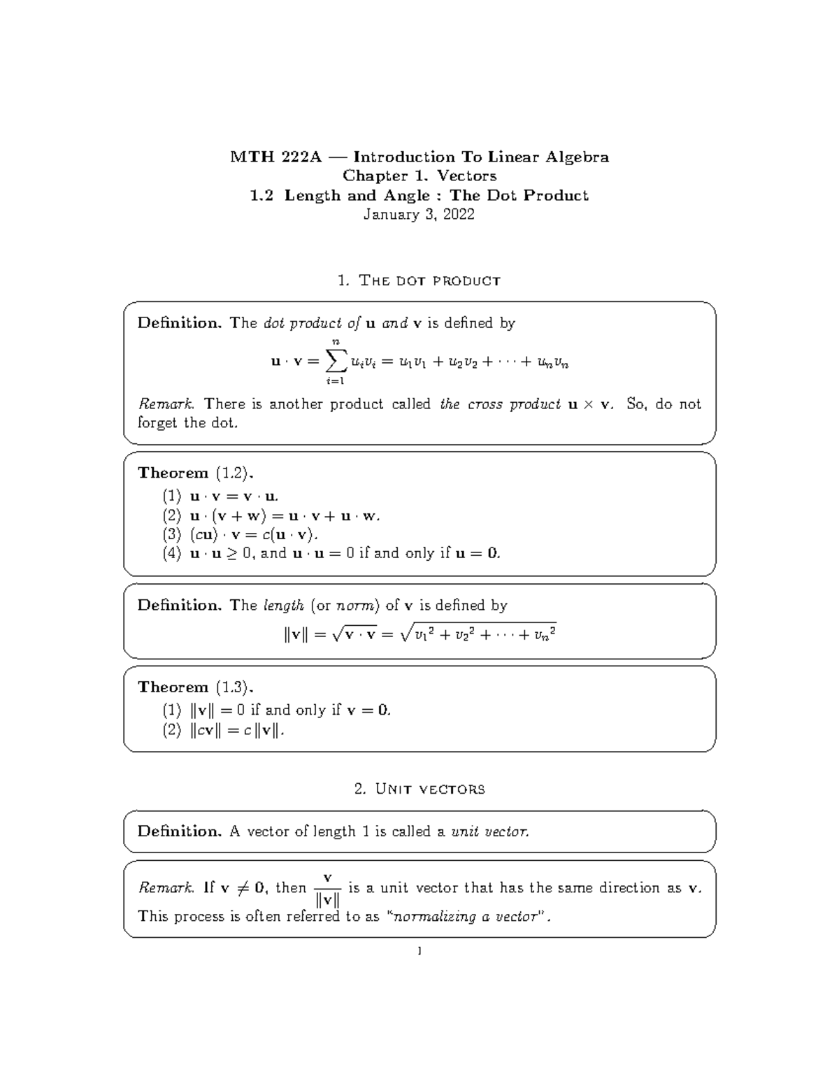 Summ222 1-2 - Lecture note - MTH 222A — Introduction To Linear Algebra ...