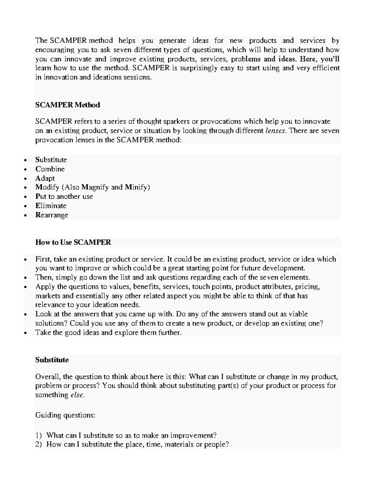 Scamper Student copy - ... - The SCAMPER method helps you generate ...