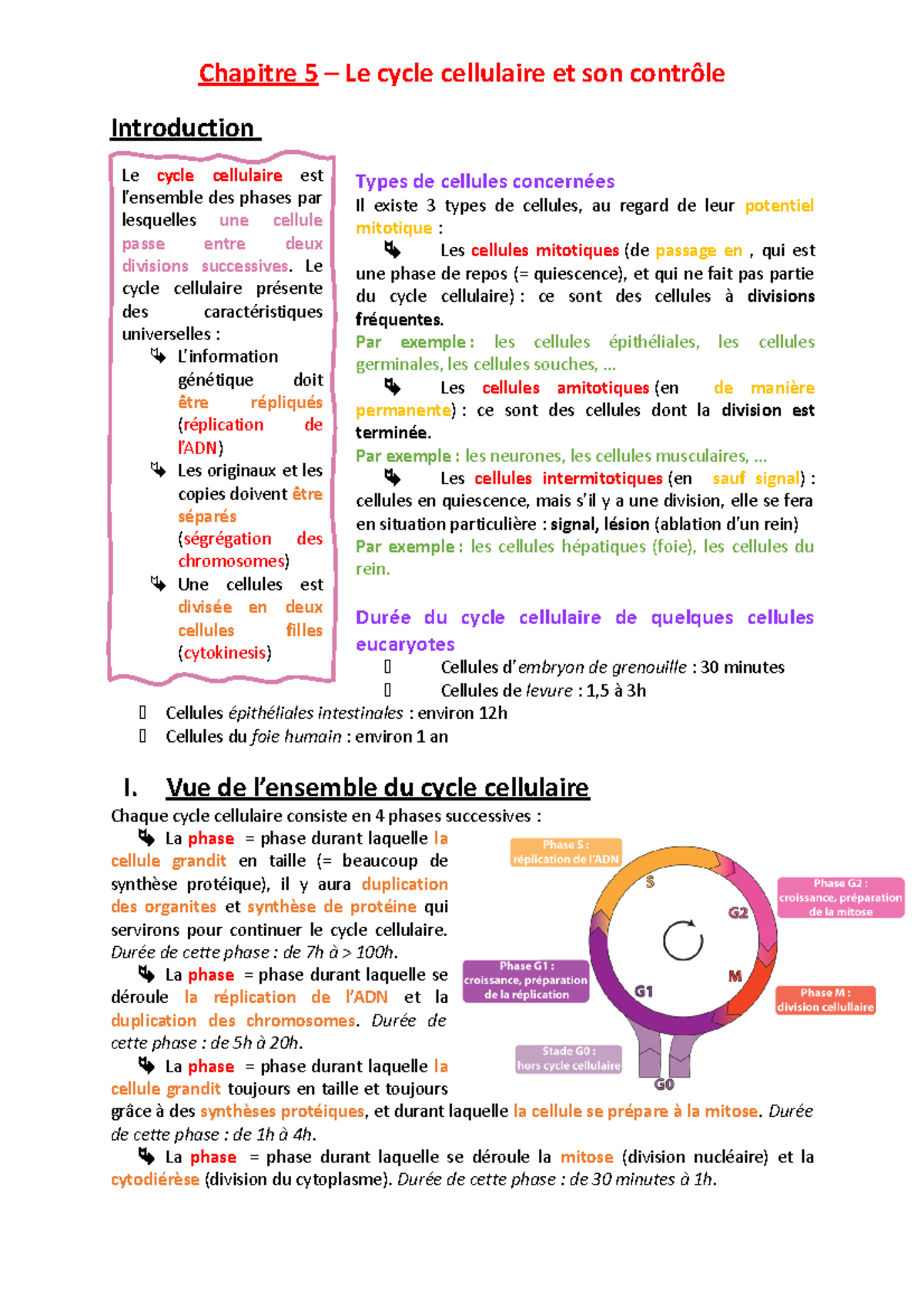 Chapitre 5 - Le cycle cellulaire et son contrôle - Introduction Types ...
