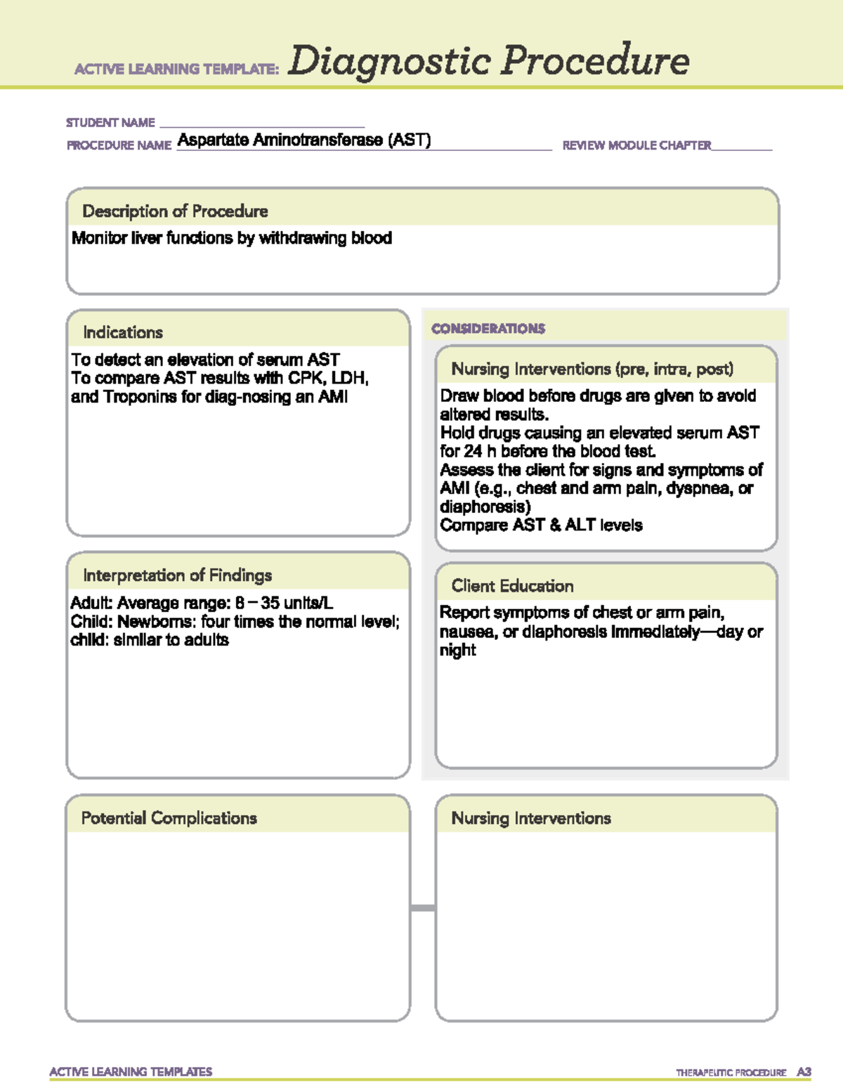 Aspartate Aminotransferase (AST) - Diagnostic Procedure - 0001 - Studocu