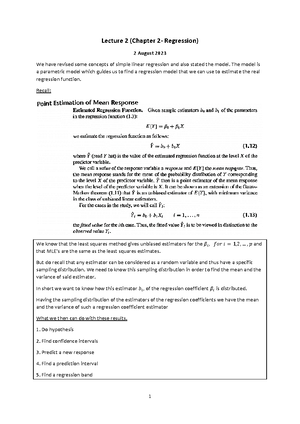 Lecture 3 Anova Simple Regression Model - Lecture 3 : ANOVA – Simple Regression Model So far we ...