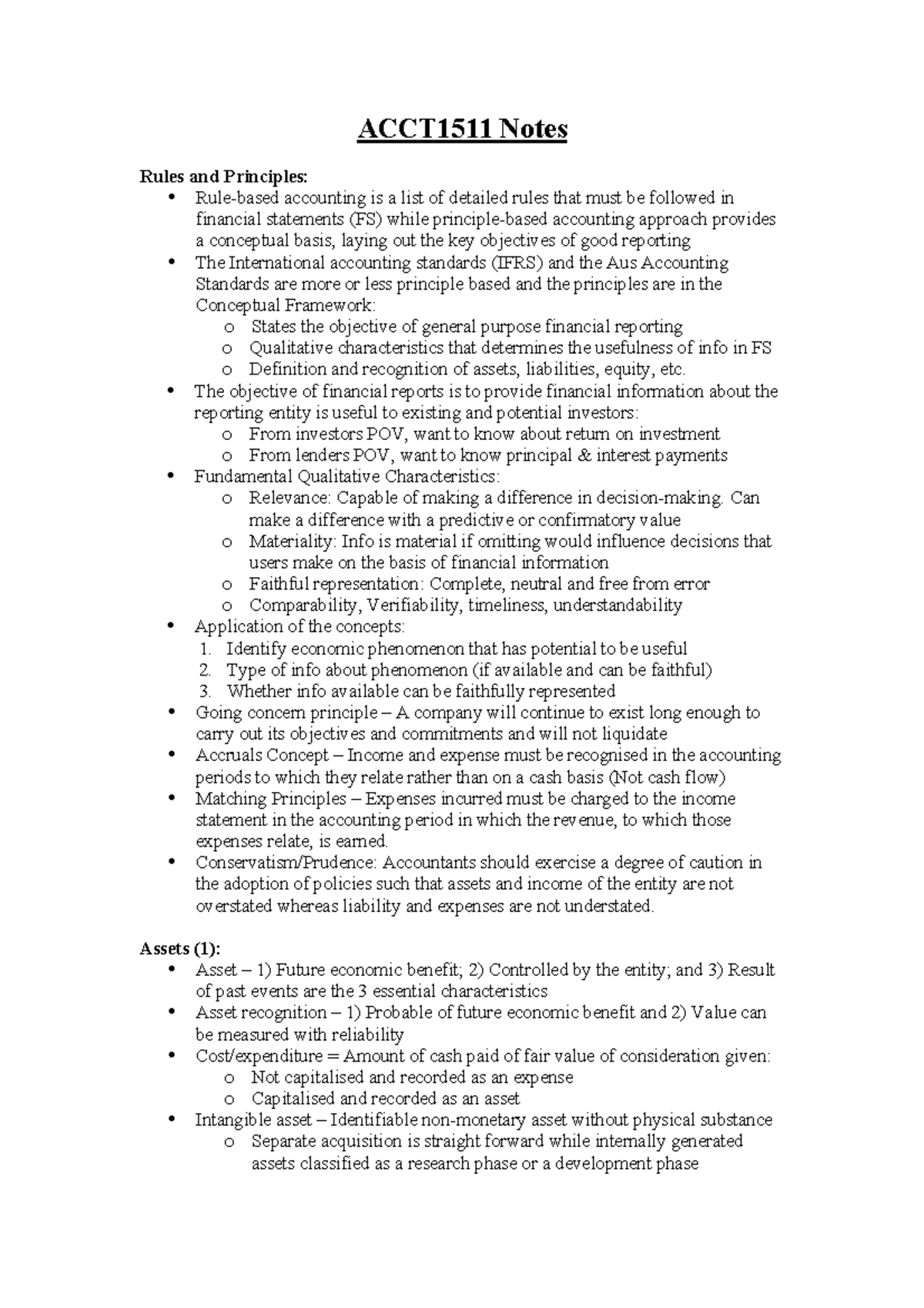 Really good concise notes - ACCT1511 Notes Rules and Principles ...