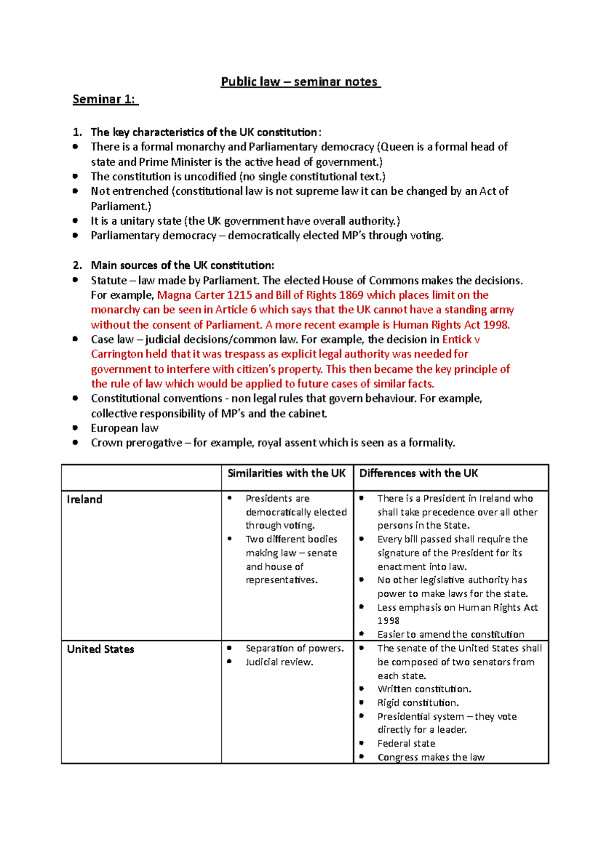 Public Law - Seminar Notes, Semester 1 - Public law – seminar notes ...