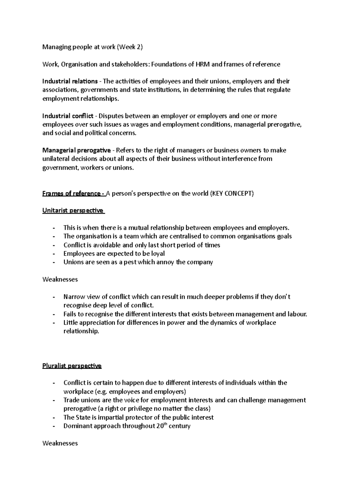 Week 2 - Lecture notes 2 - Managing people at work (Week 2) Work ...