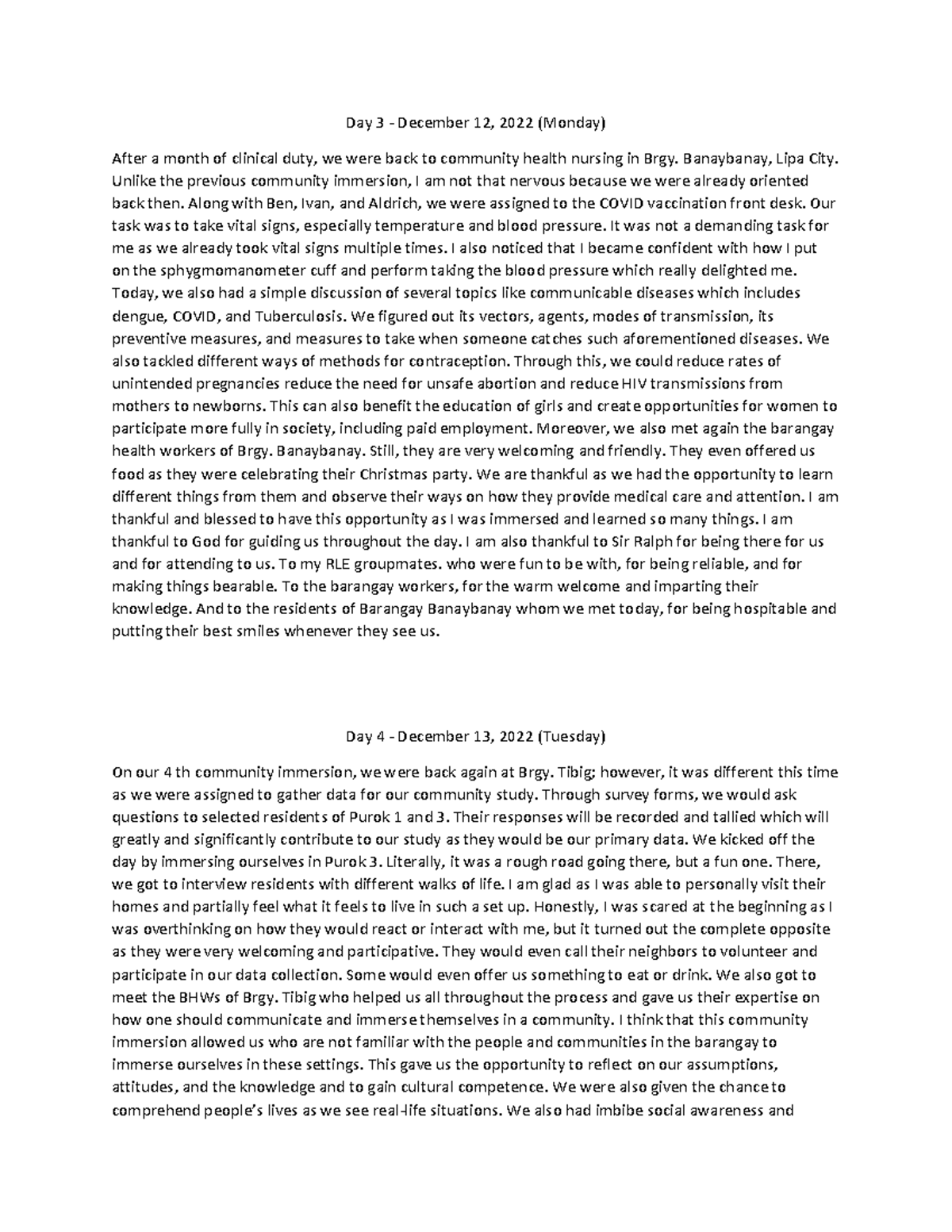 CHN DUTY Diary Journey - Day 3 - December 12, 2022 (Monday) After a month of clinical duty, we ...