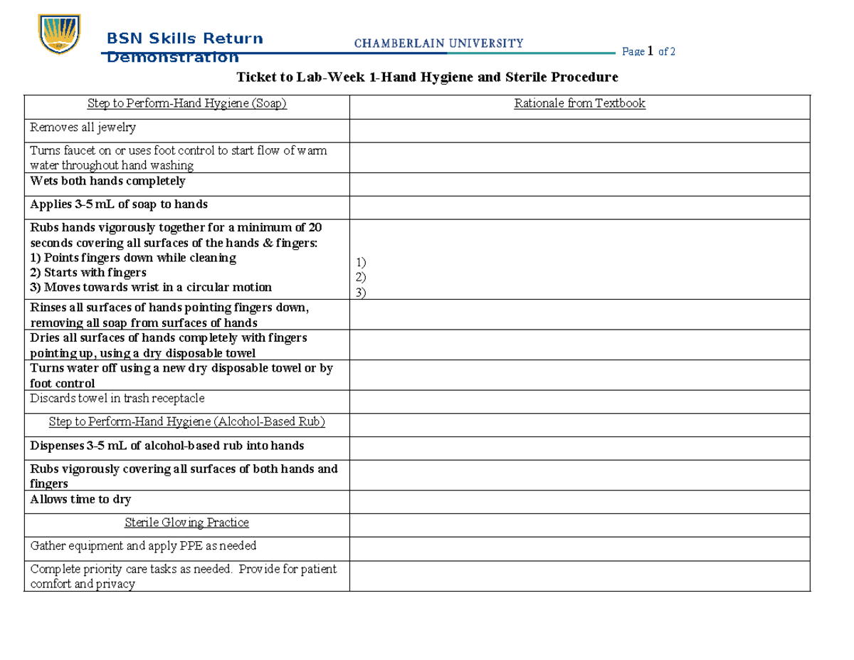 1 Ticket to Lab with Rationales-Hand Hygiene & Sterile Procedure - BSN ...