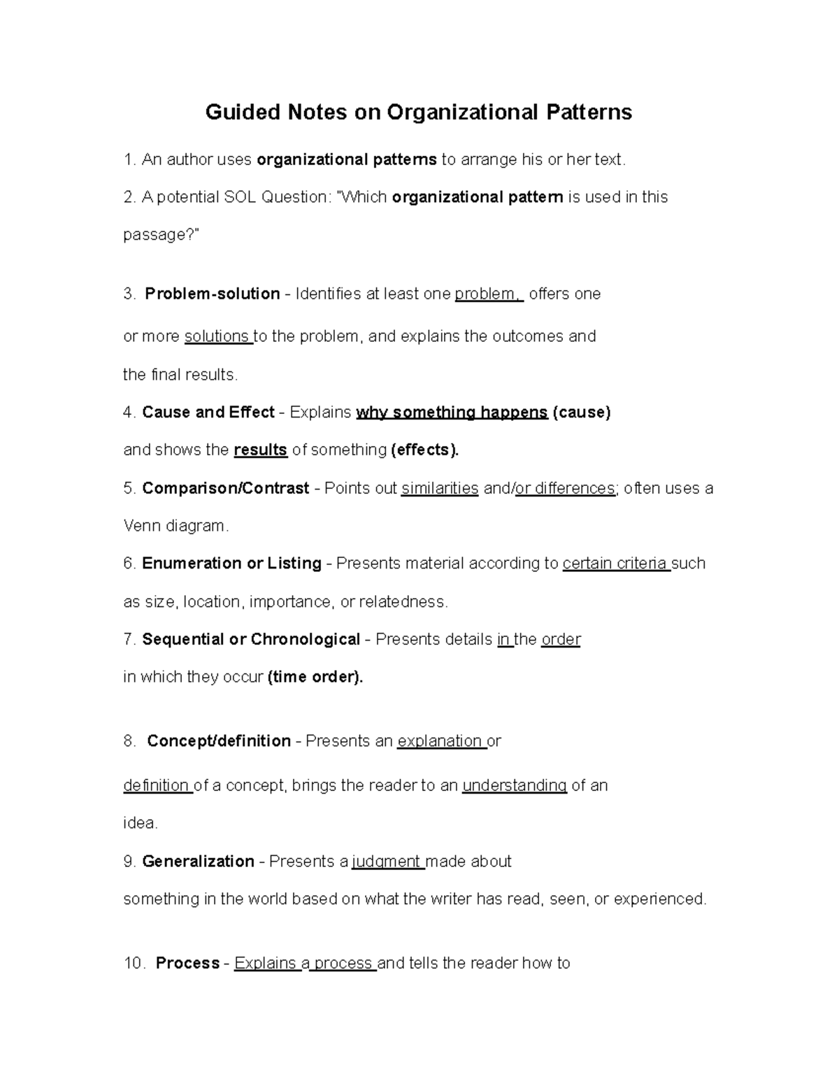 Organizational Patterns Student Notes - Guided Notes on Organizational ...