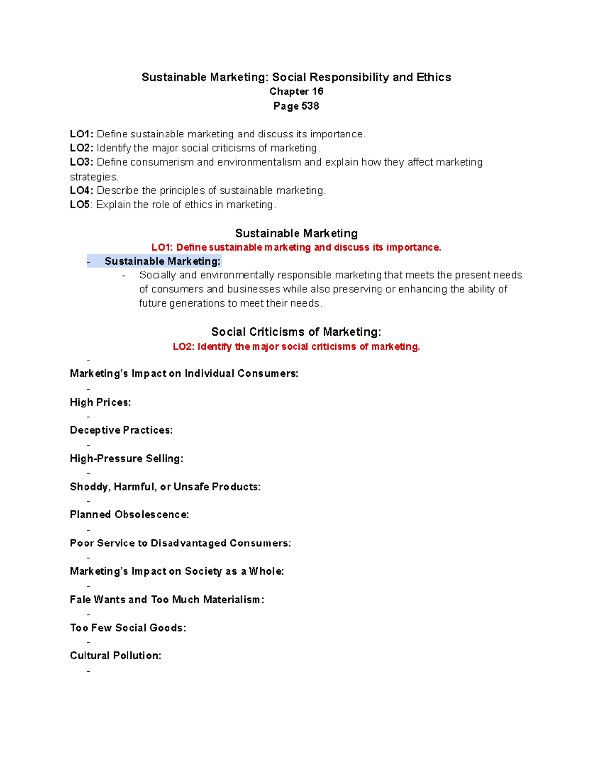 Marketing 1000 Chapter 16 - Sustainable Marketing: Social ...