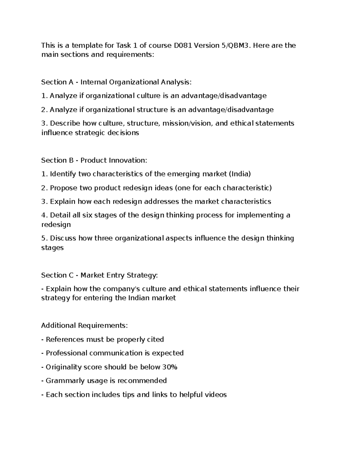 Task 1 Summary - This is a template for Task 1 of course D081 Version 5 ...