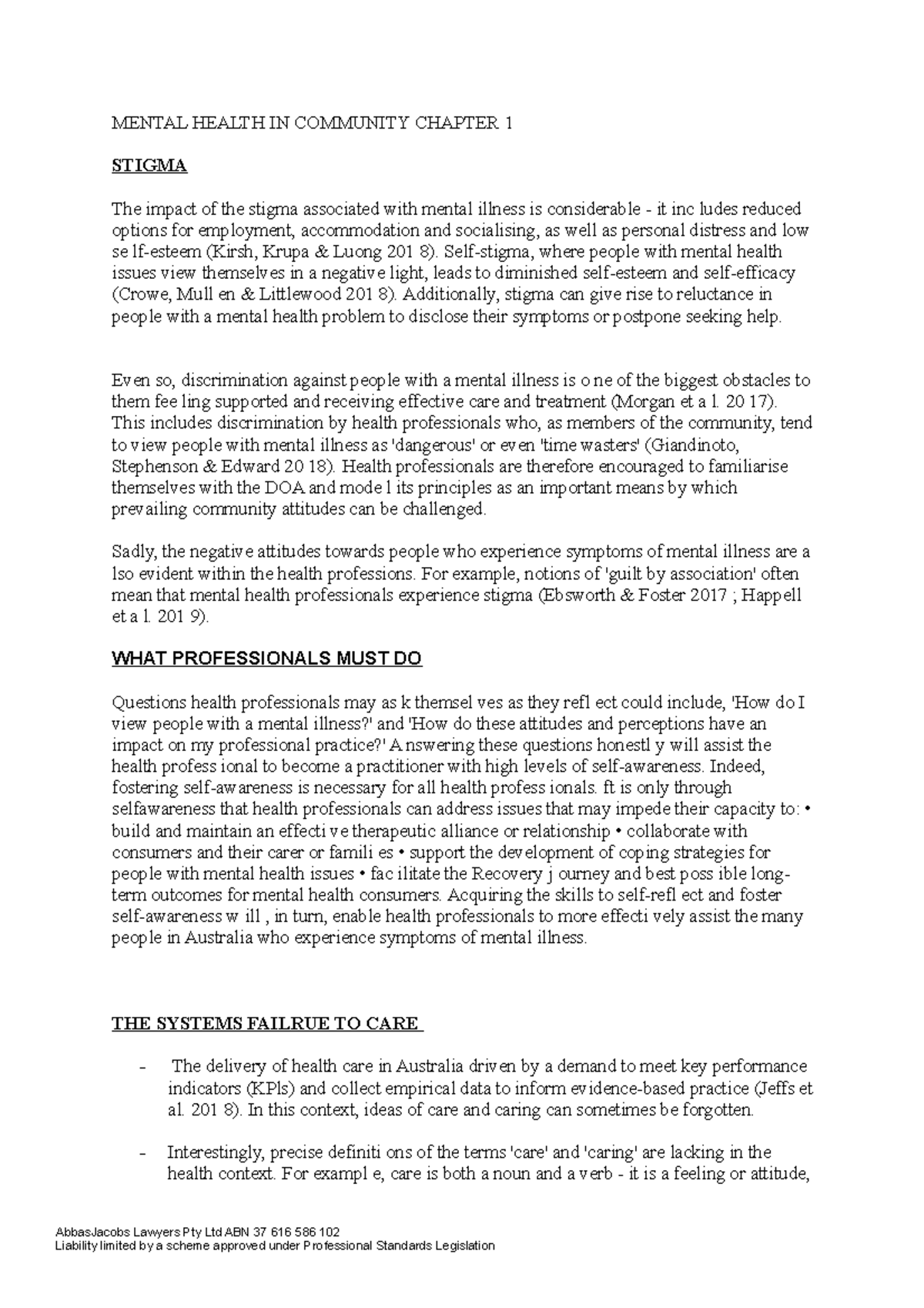 Mental Health Community- assignment / weekly notes - 101594 - UWS - Studocu