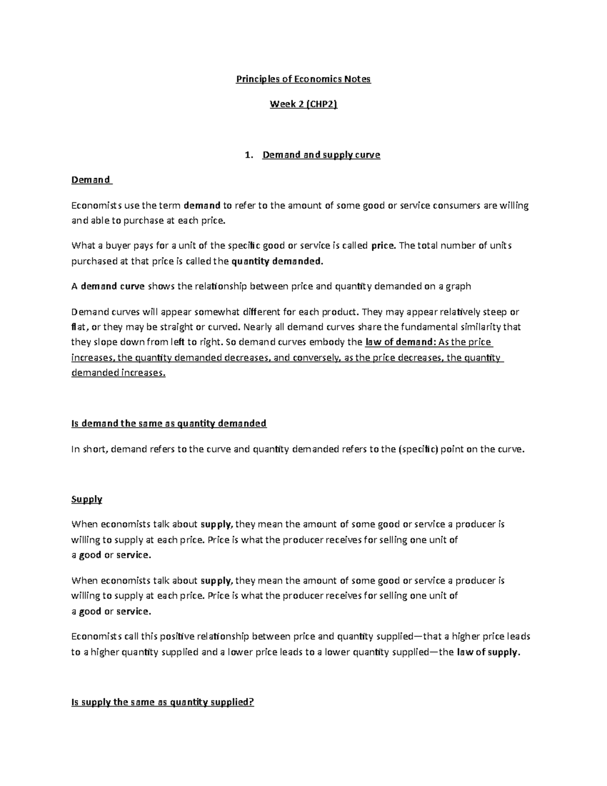Notes for week 2 of Principles of Economics Notes - Principles of ...