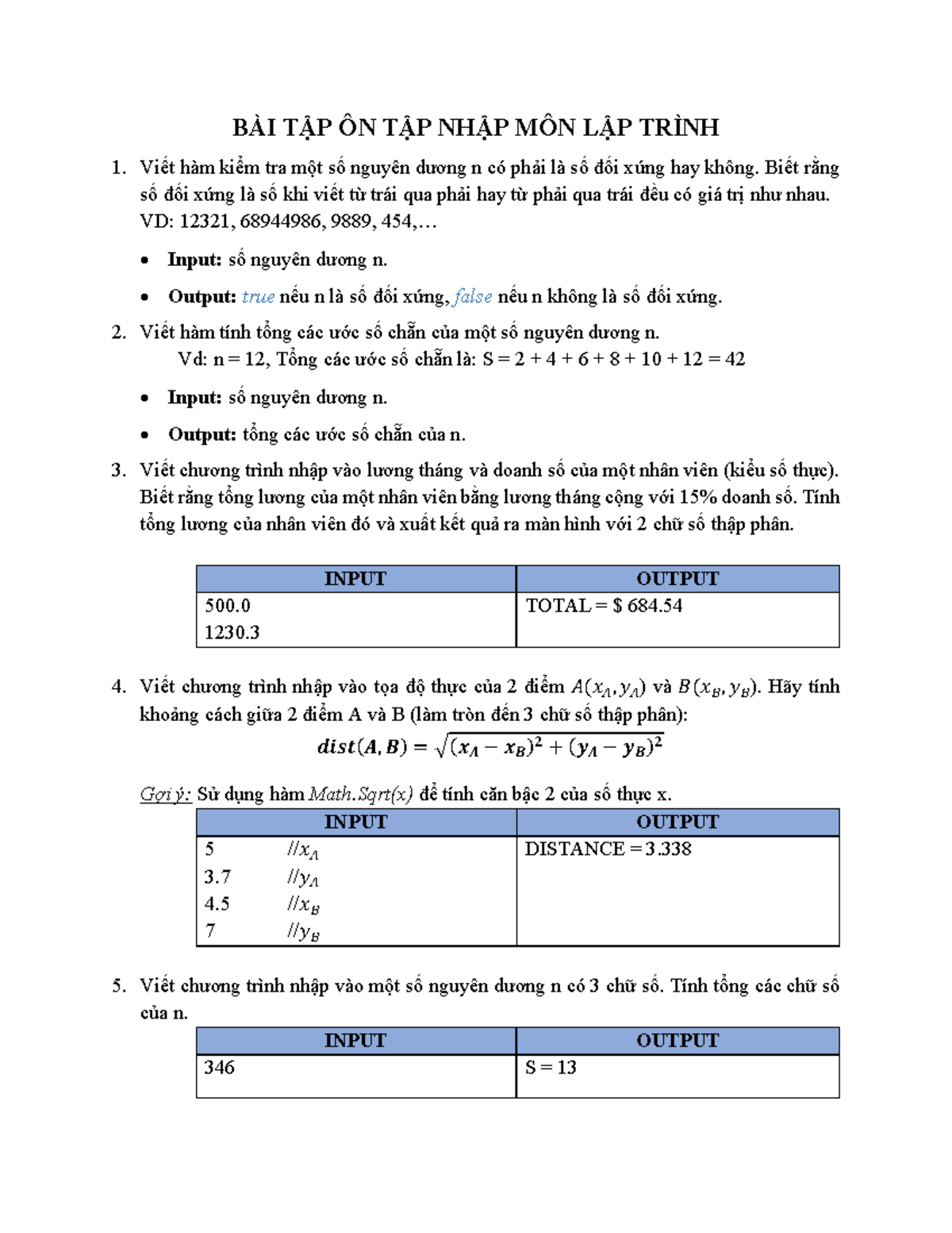 BAI TAP ON TAP NHAP MON LAP Trinh - BÀI TẬP ÔN TẬP NHẬP MÔN LẬP TRÌNH Viết hàm kiểm tra một số ...