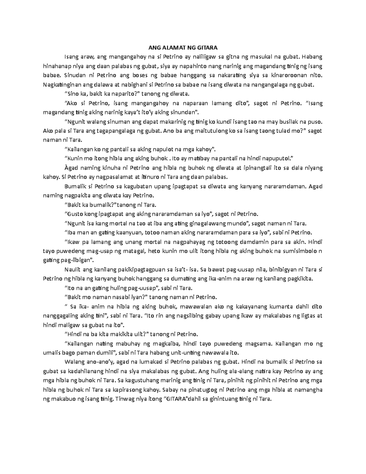 ANG Alamat NG Gitara - FOR ESSAYS - ANG ALAMAT NG GITARA Isang araw ...