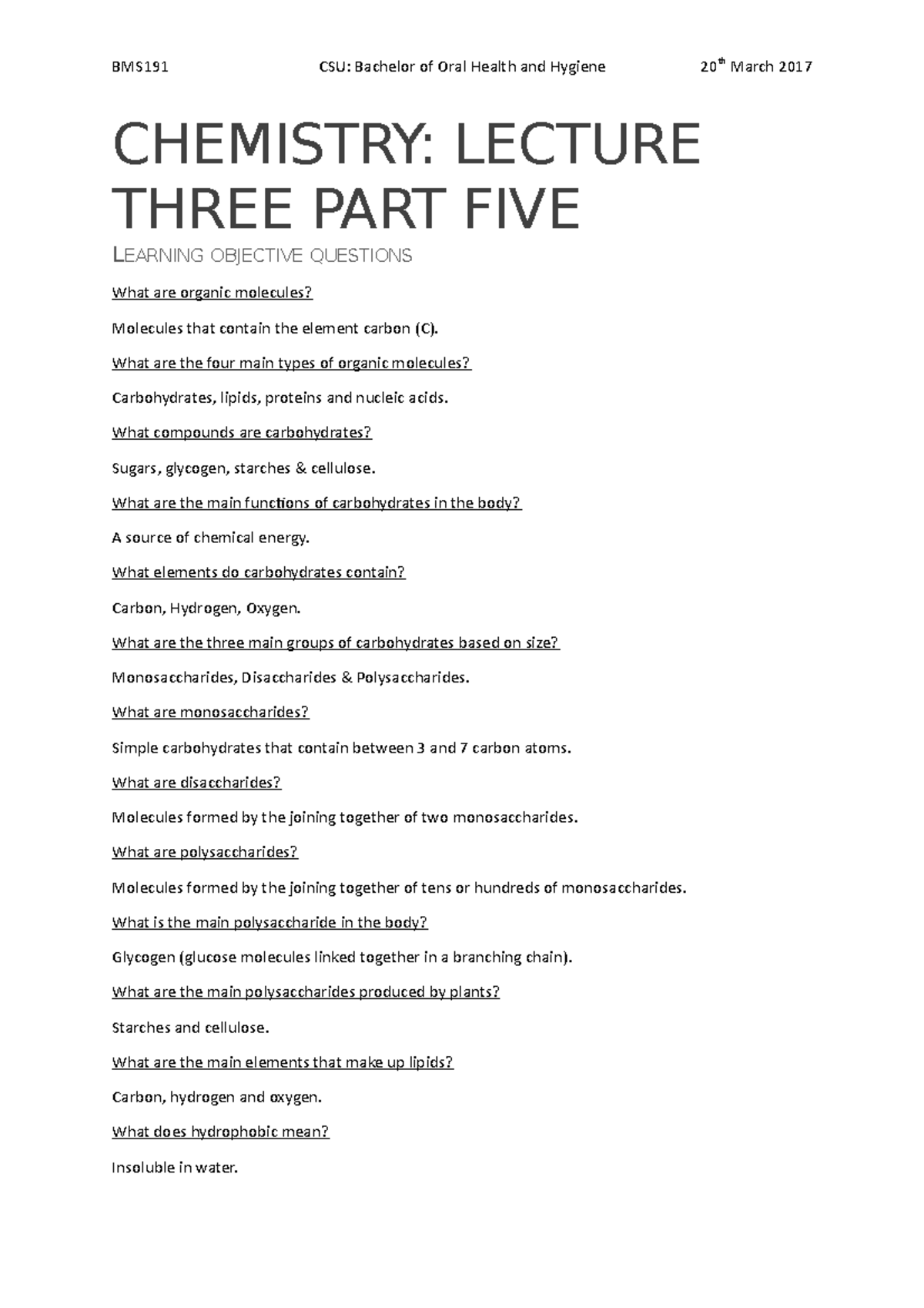 Lecture three part five - BMS191 CSU: Bachelor of Oral Health and ...