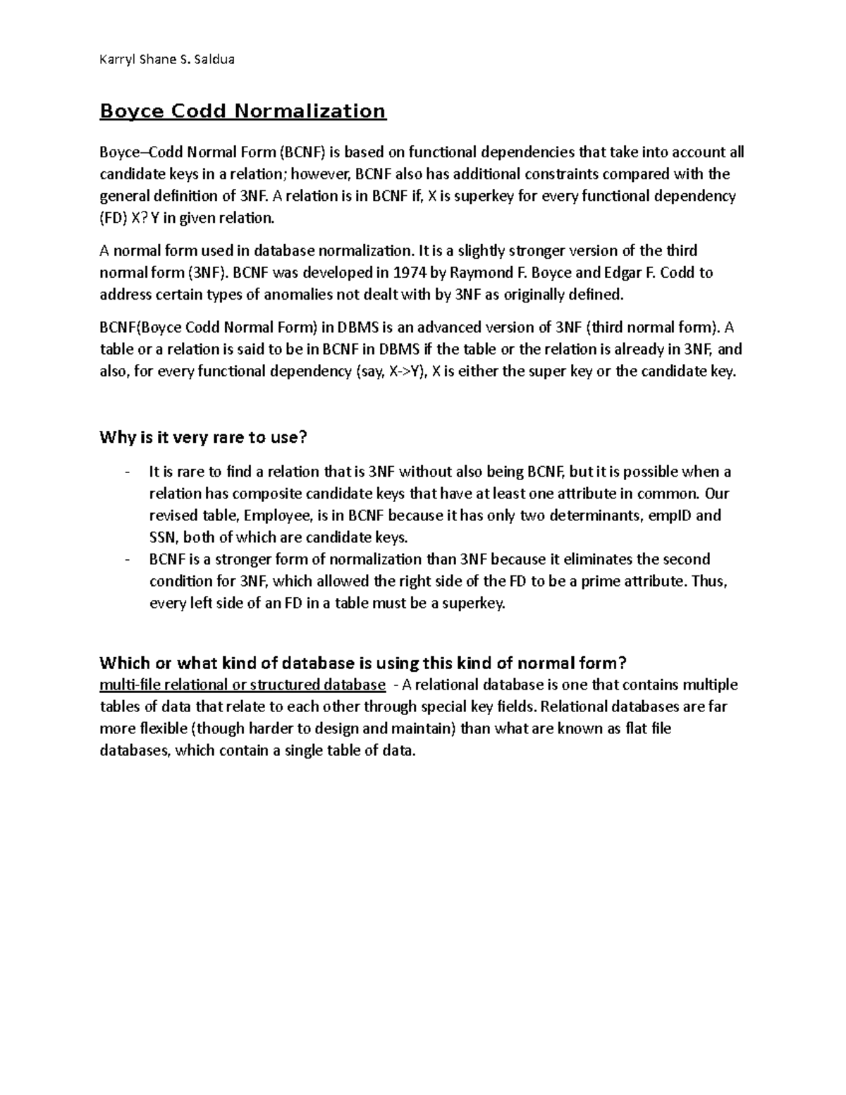 Research Work - Saldua - none - Karryl Shane S. Saldua Boyce Codd ...