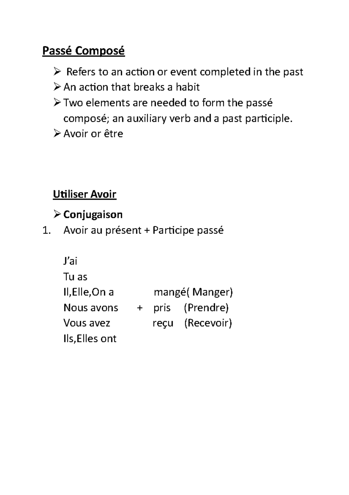 Passé Composé - PASSE COMPOSE - Passé Composé Refers to an action or ...