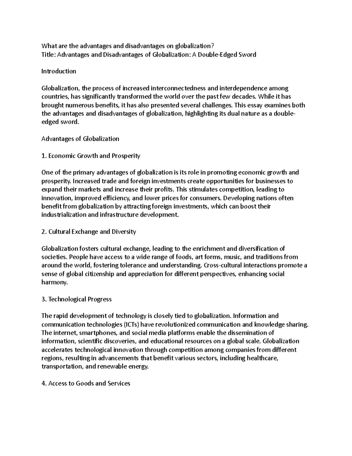 Globalizationadvantages Disadvantages